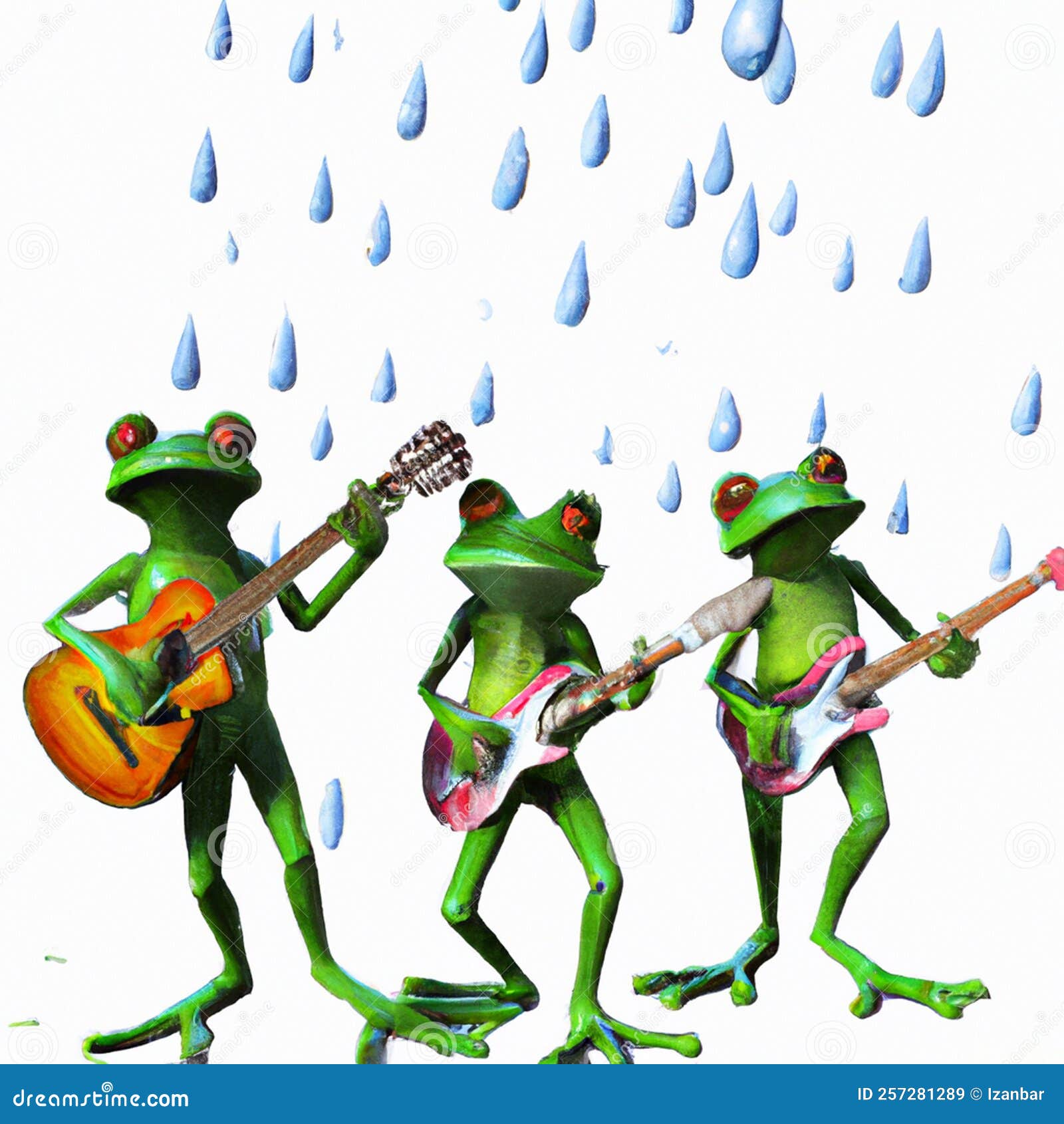 Frogs Playing Guitar Under The Rain Royalty-Free Stock Photography ...