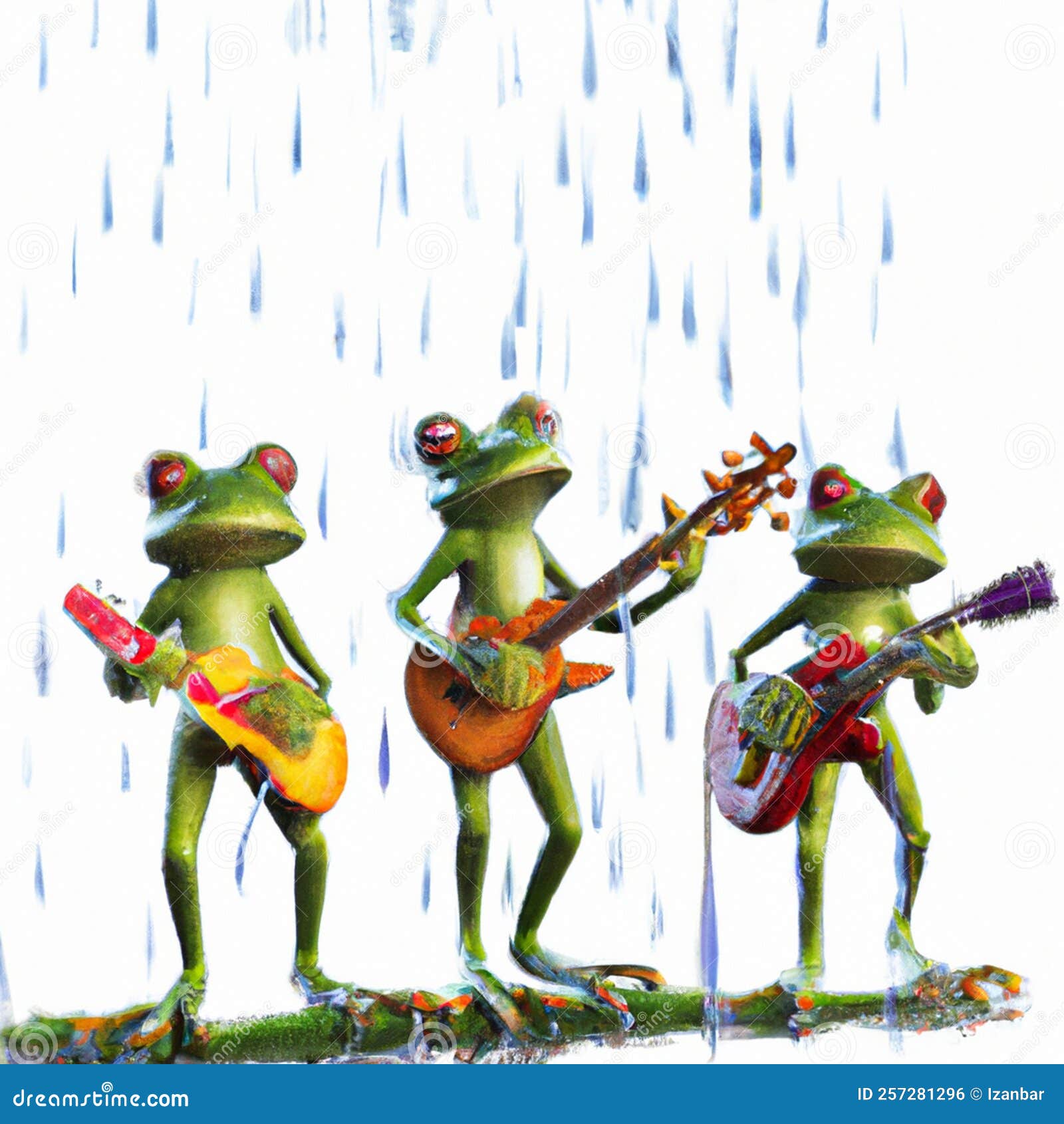 Frogs Playing Guitar Under the Rain Stock Illustration - Illustration ...