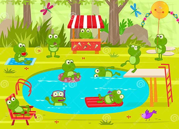 Frogs Pool Party stock vector. Illustration of animal - 53512273