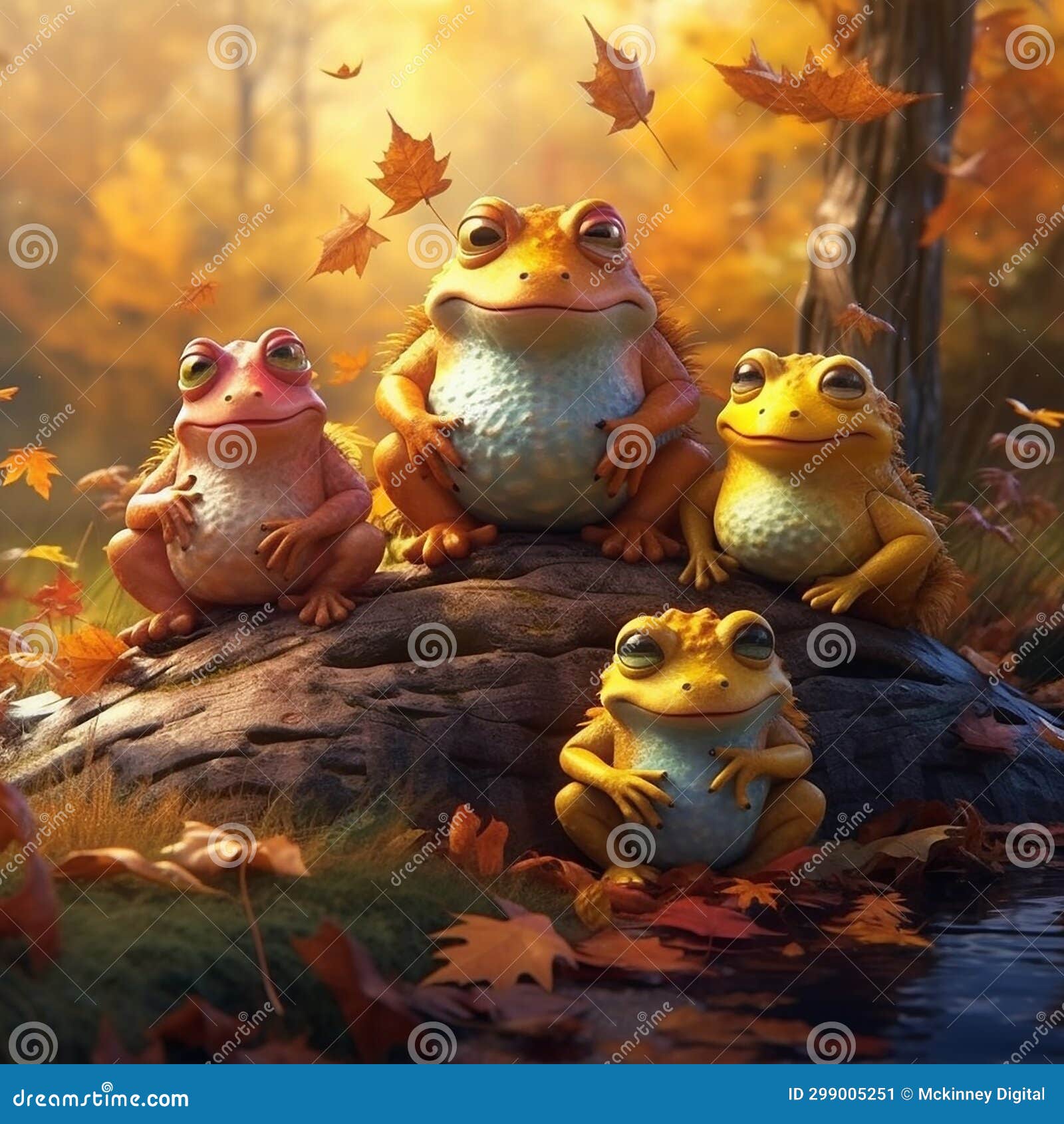 Frogs Sitting on a Log with an Autumn, Woodland Setting. Stock ...
