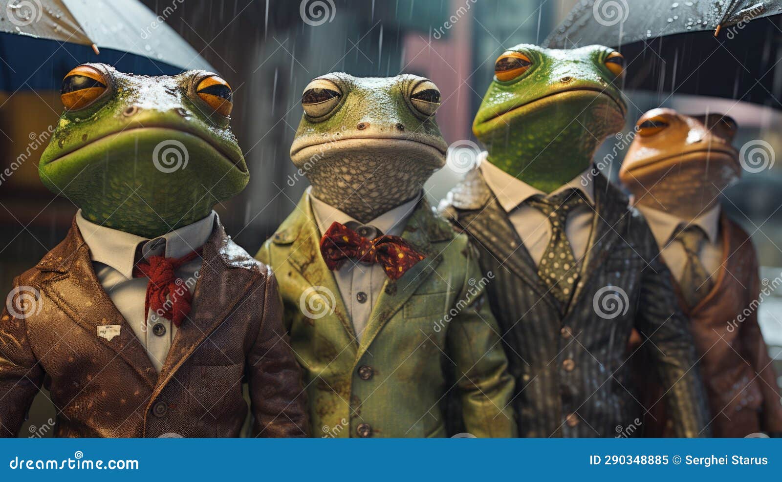 Frogs in Suits and Ties Standing in the Rain. AI Stock Image - Image of ...