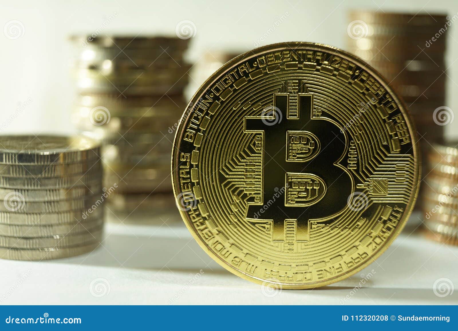 Frond Side of Bitcoin Metal Token with Other Different Coin Stacks ...