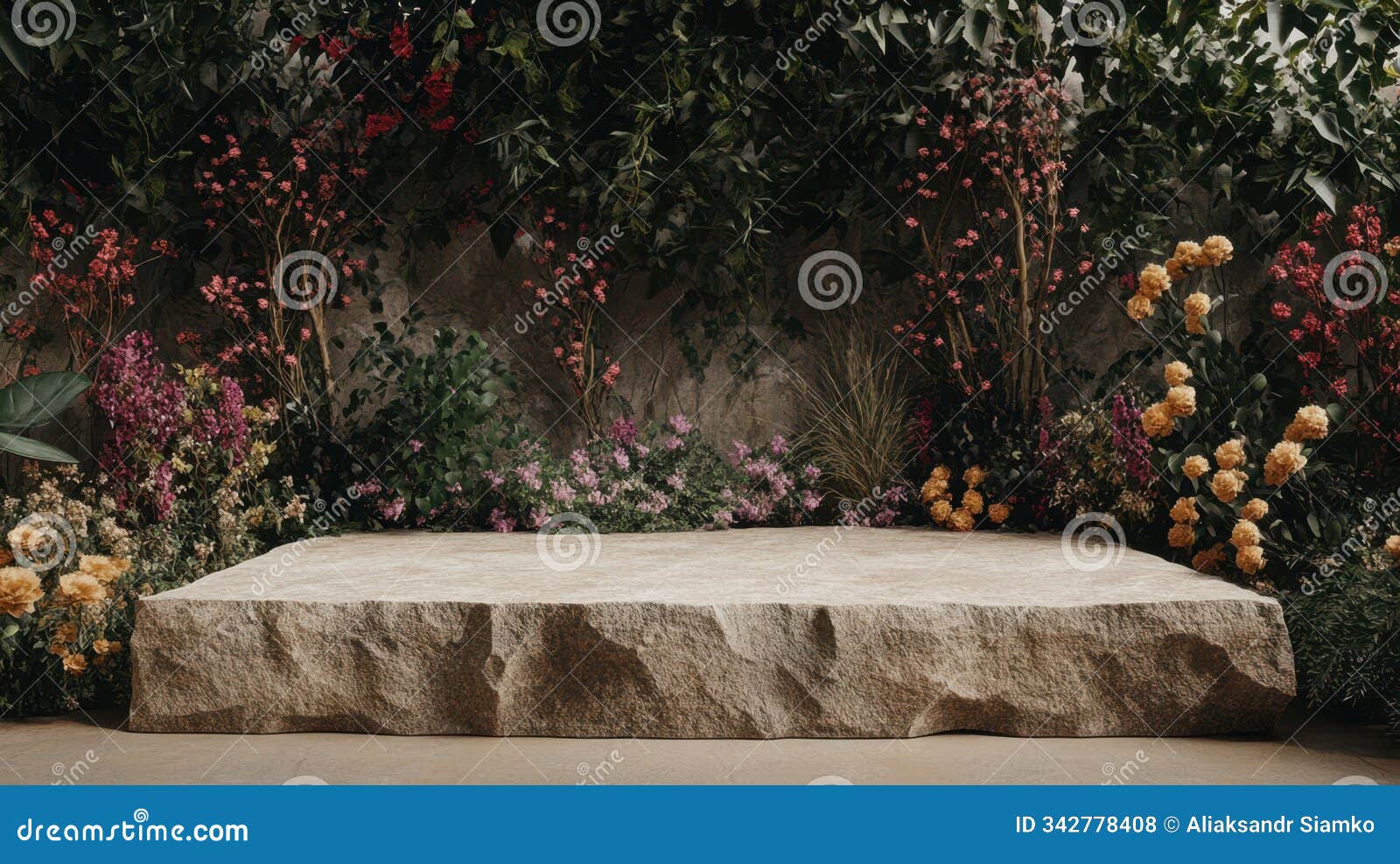Front Angle of Stone Platform for Product Display in Garden Setting ...