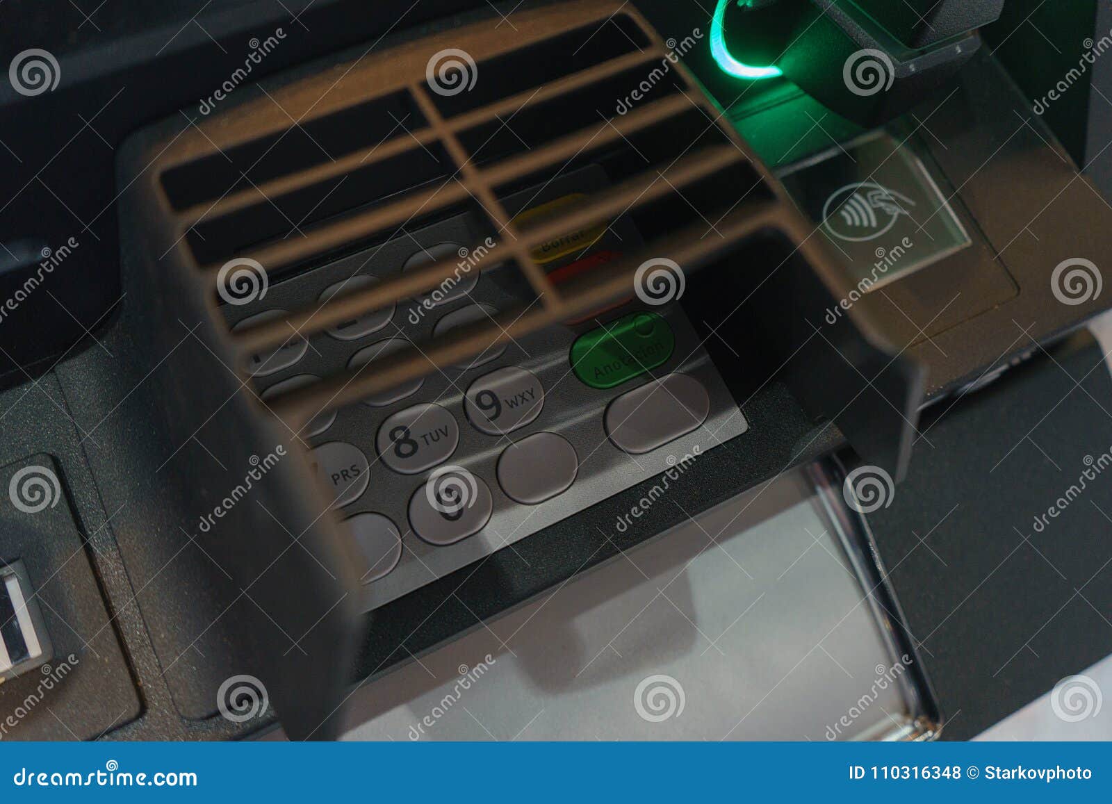 Front ATM Panel with a Keyboard for Entering a Password, a Fingerprint ...