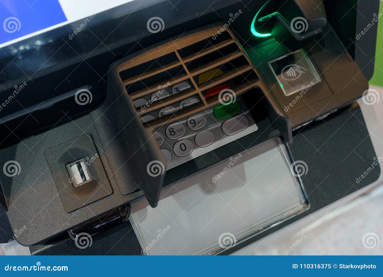 Front ATM Panel with a Keyboard for Entering a Password, a Fingerprint ...