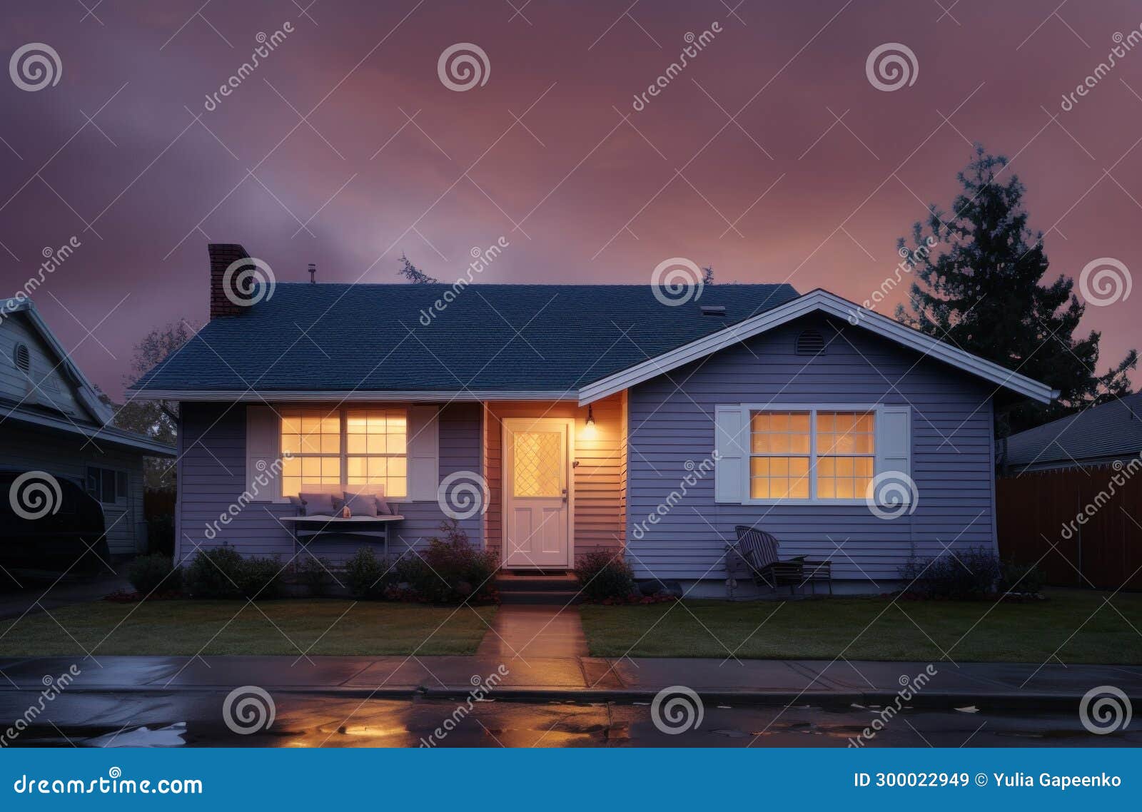 The Front of an Attractive Home with Rain Pouring Down the Windows ...