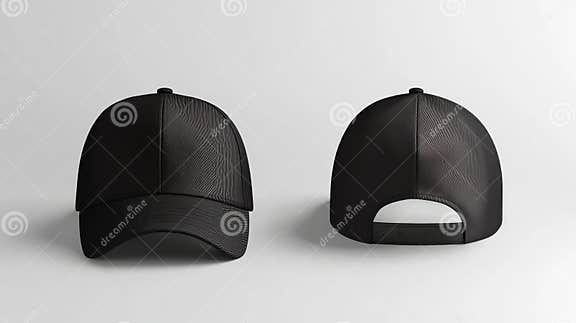 The Front and Back of a Black Baseball Cap from Different Angles. a ...