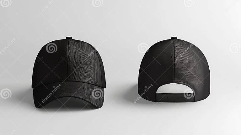 The Front and Back of a Black Baseball Cap from Different Angles. a ...