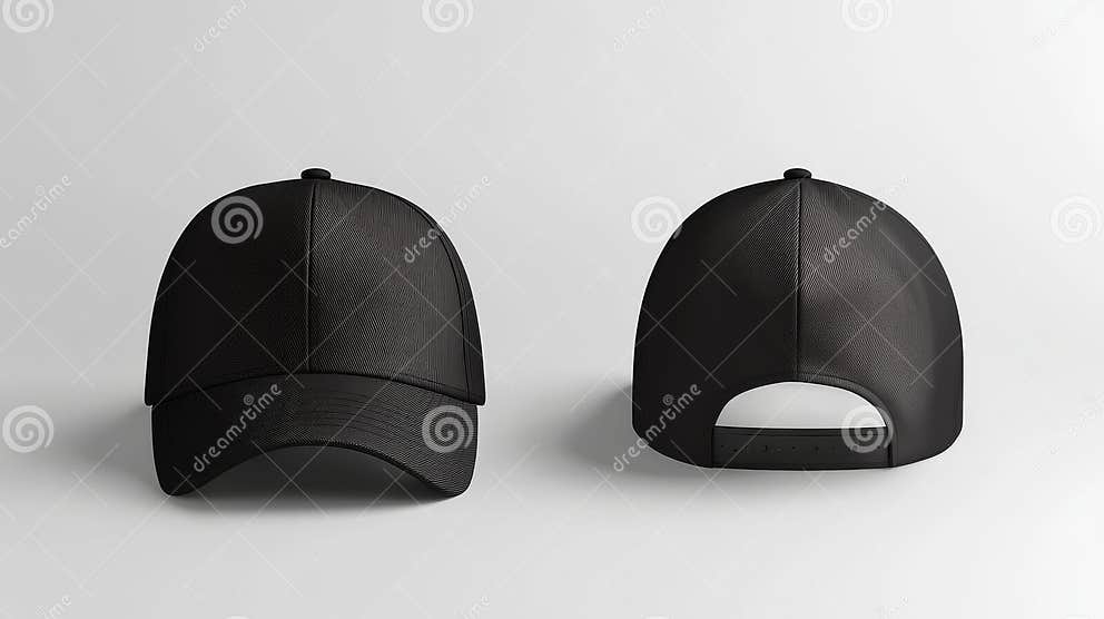 The Front and Back of a Black Baseball Cap from Different Angles. a ...
