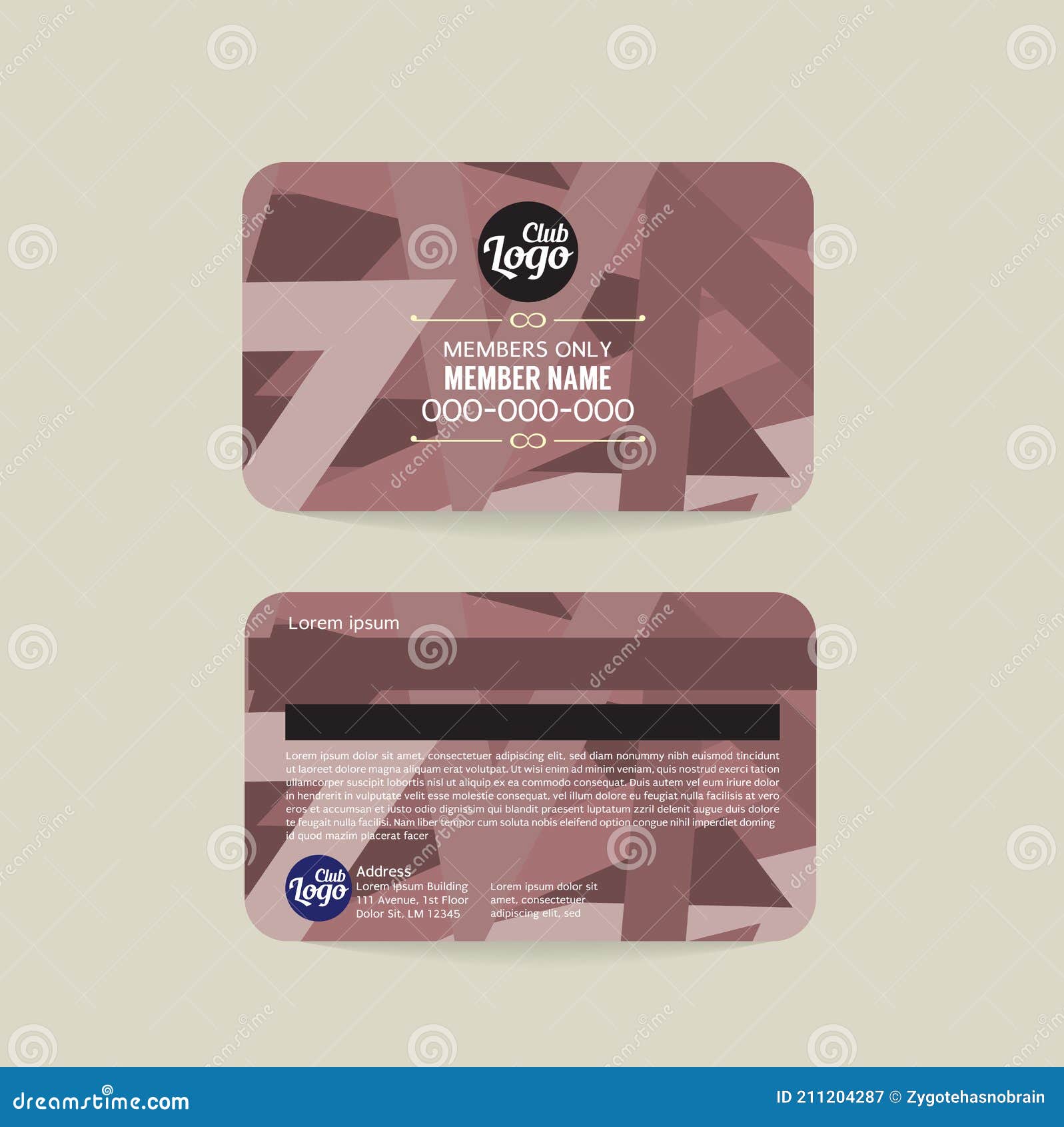 Front and Back Club Member Card Template Abstract Triangle Vector Stock ...