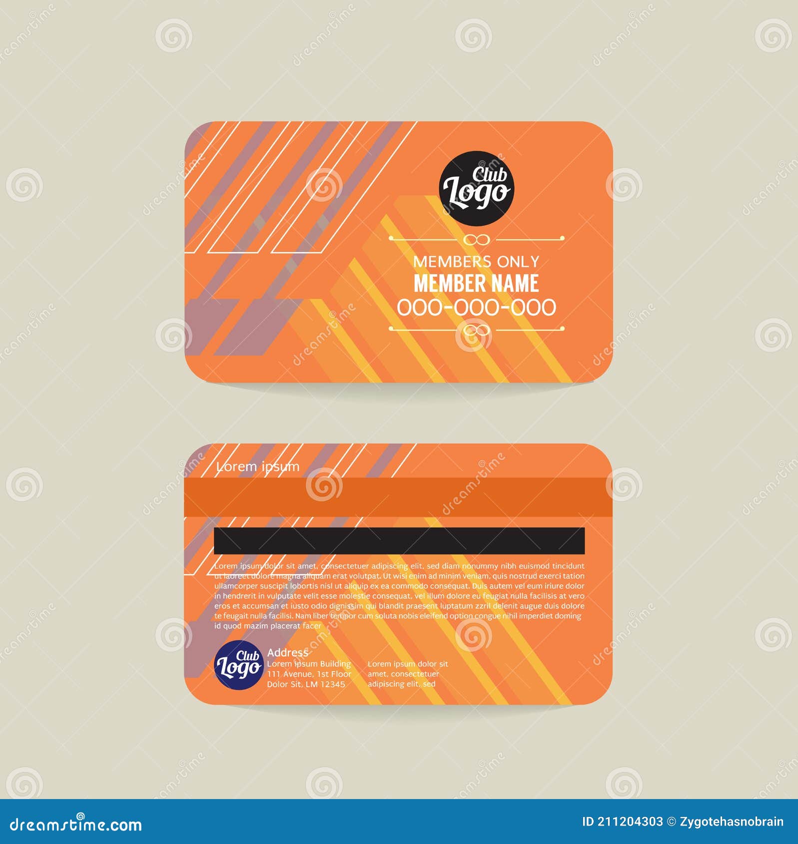 Front and Back Club Member Card Template Abstract Triangle Vector Stock ...