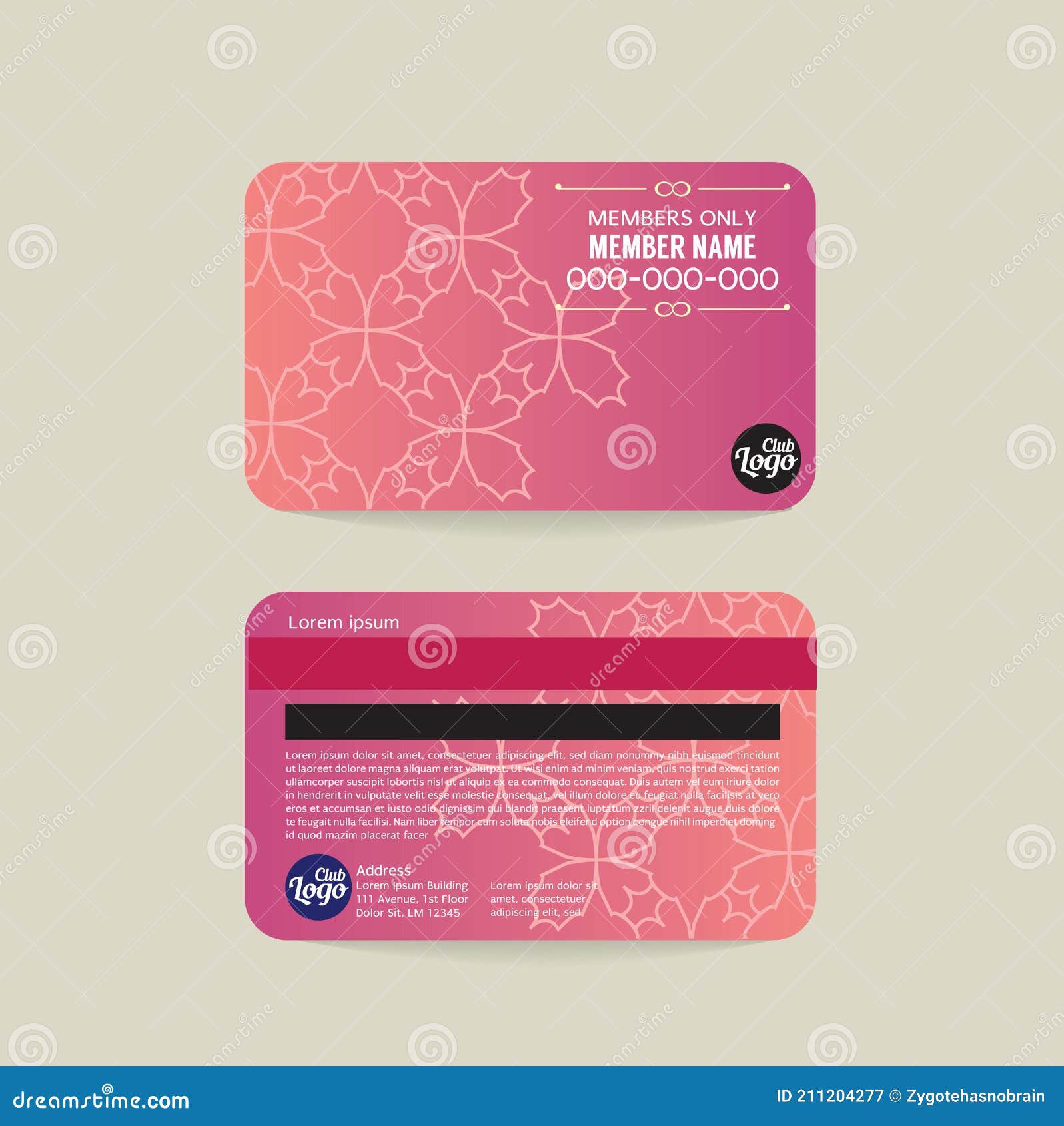 Front and Back Club Member Card Vintage Template Vector Stock Vector ...