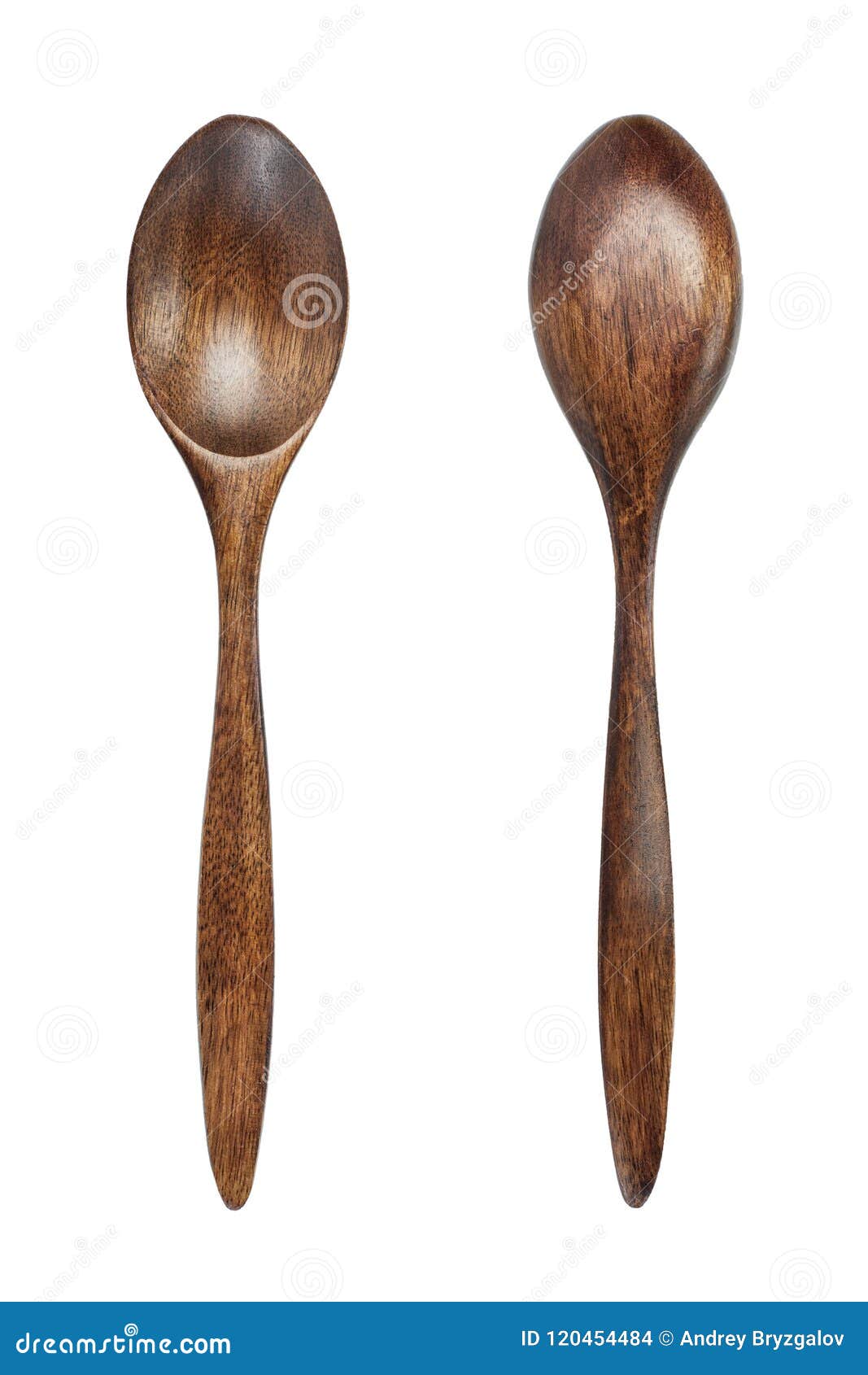 Front and Back of Empty Brown Wood Spoon Isolate on White Background ...