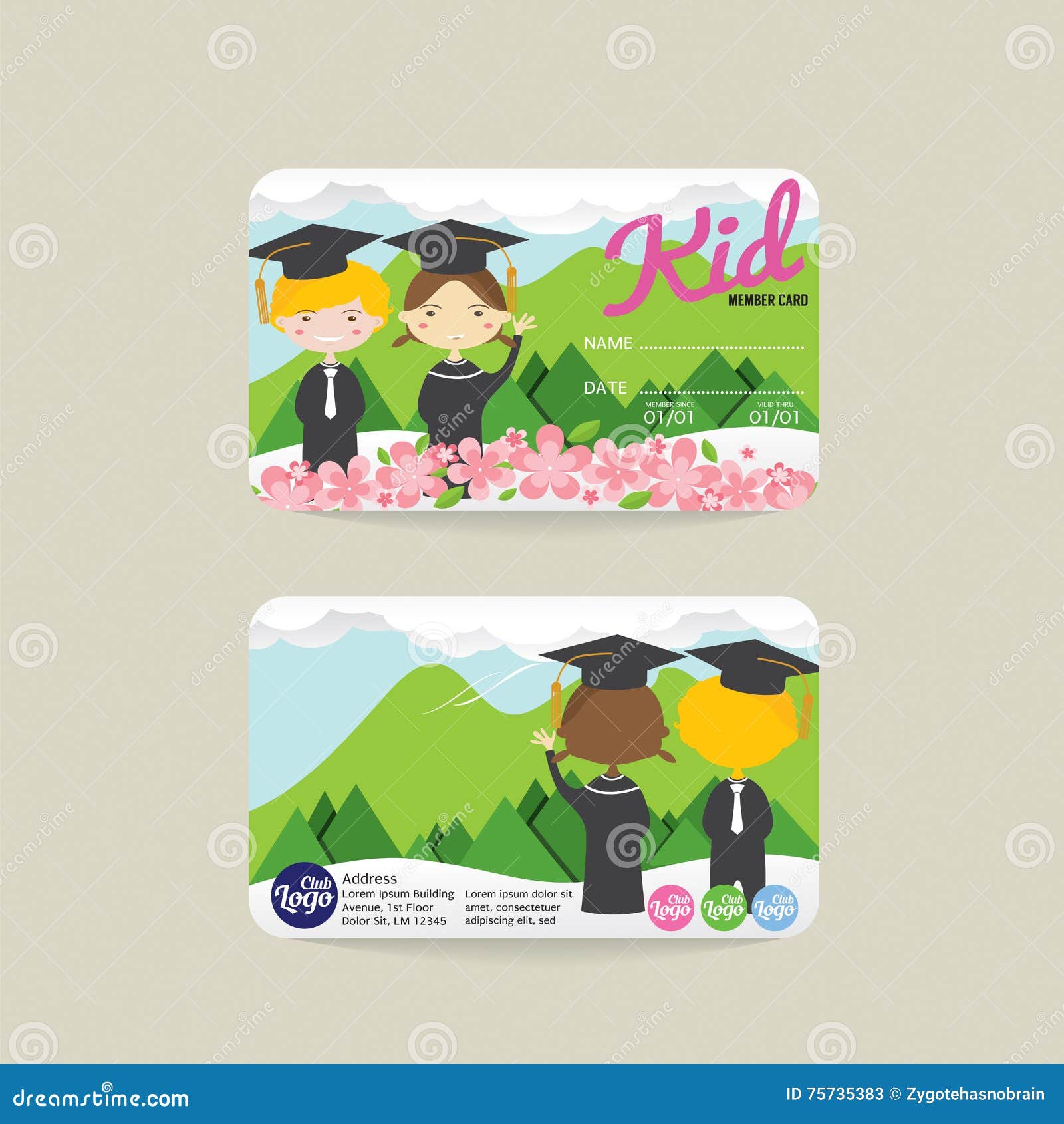 Front and Back Kids Member Card Template Stock Vector - Illustration of ...