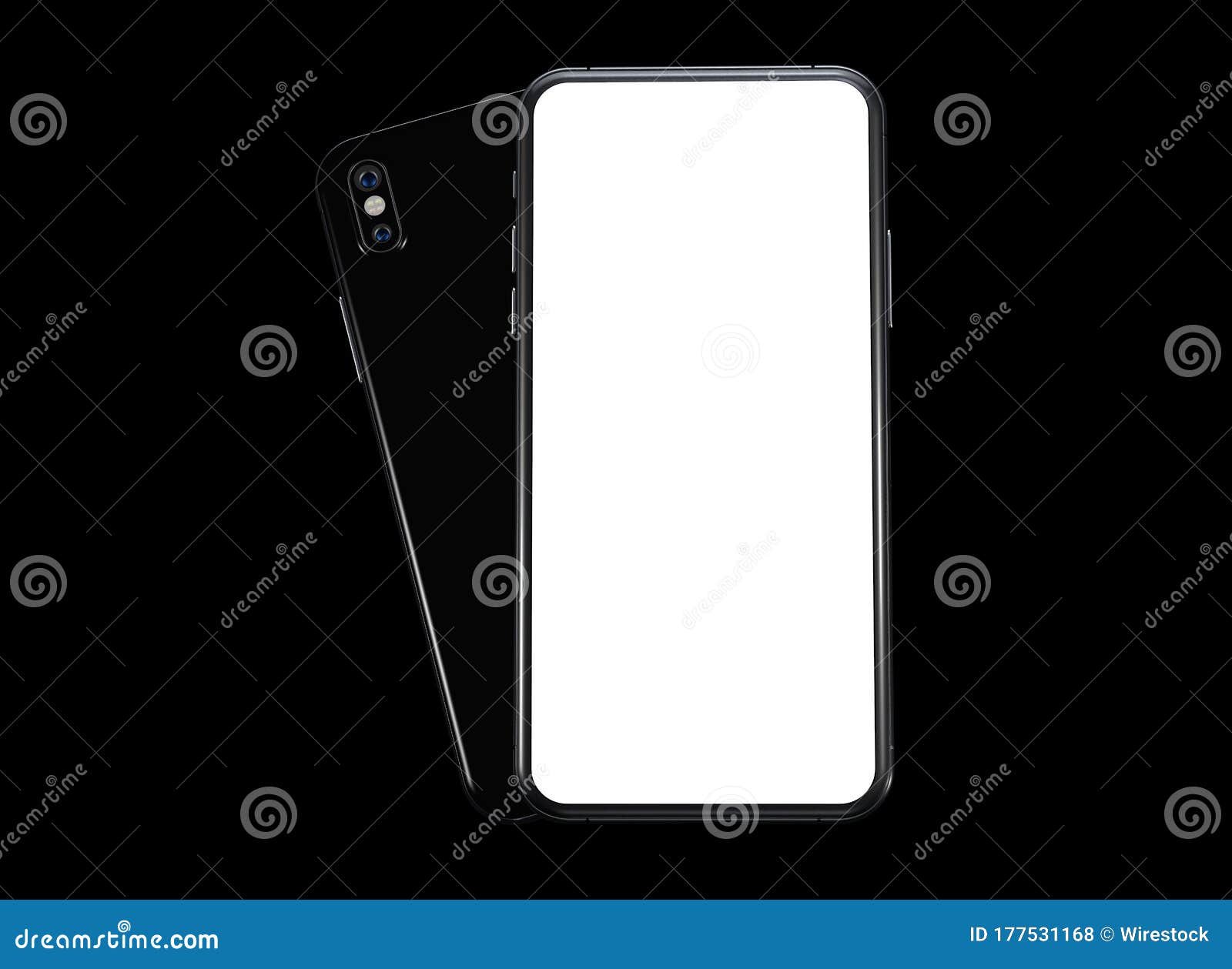 Front and Back Parts of a Smartphone with a White Screen on Black ...