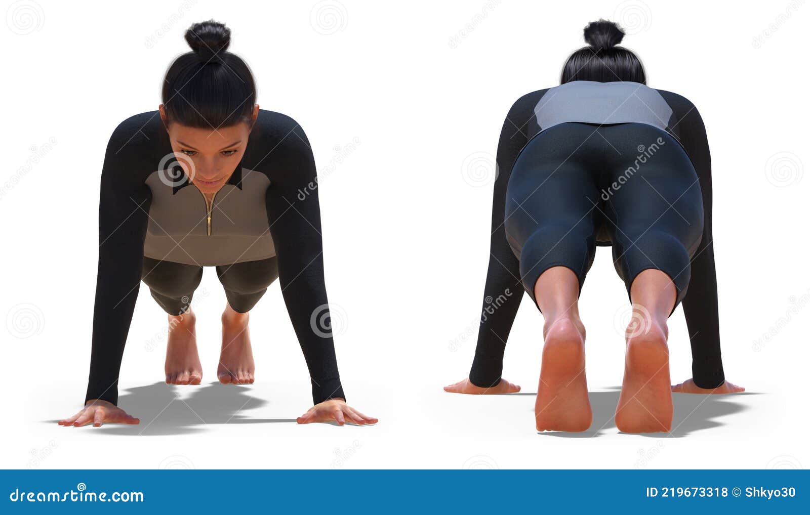 Front And Back Poses Of A Woman In Yoga Plank Pose Royalty-Free Stock ...