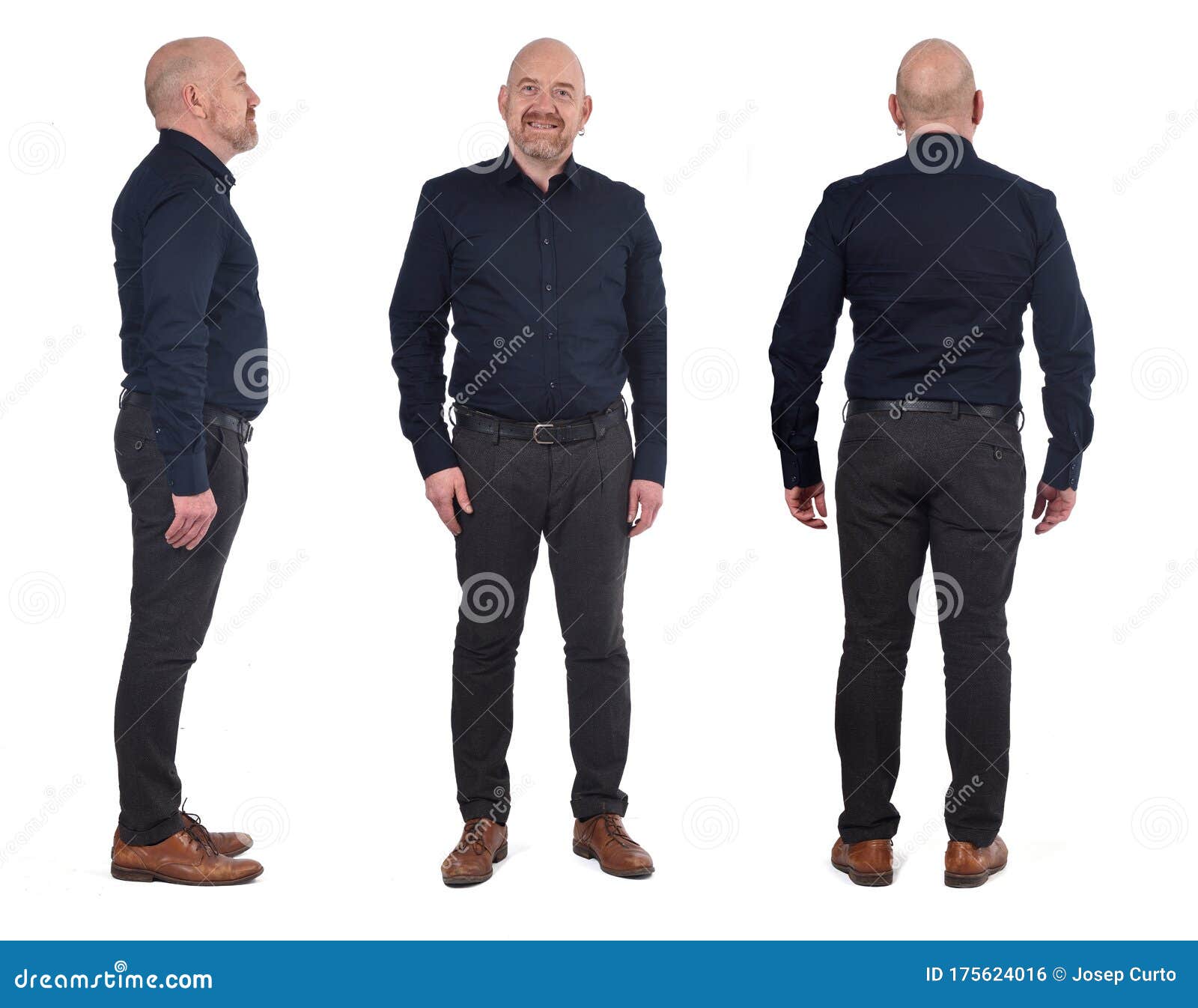 Front Back and Profile of Full Portrait of a Man on White Stock Photo ...