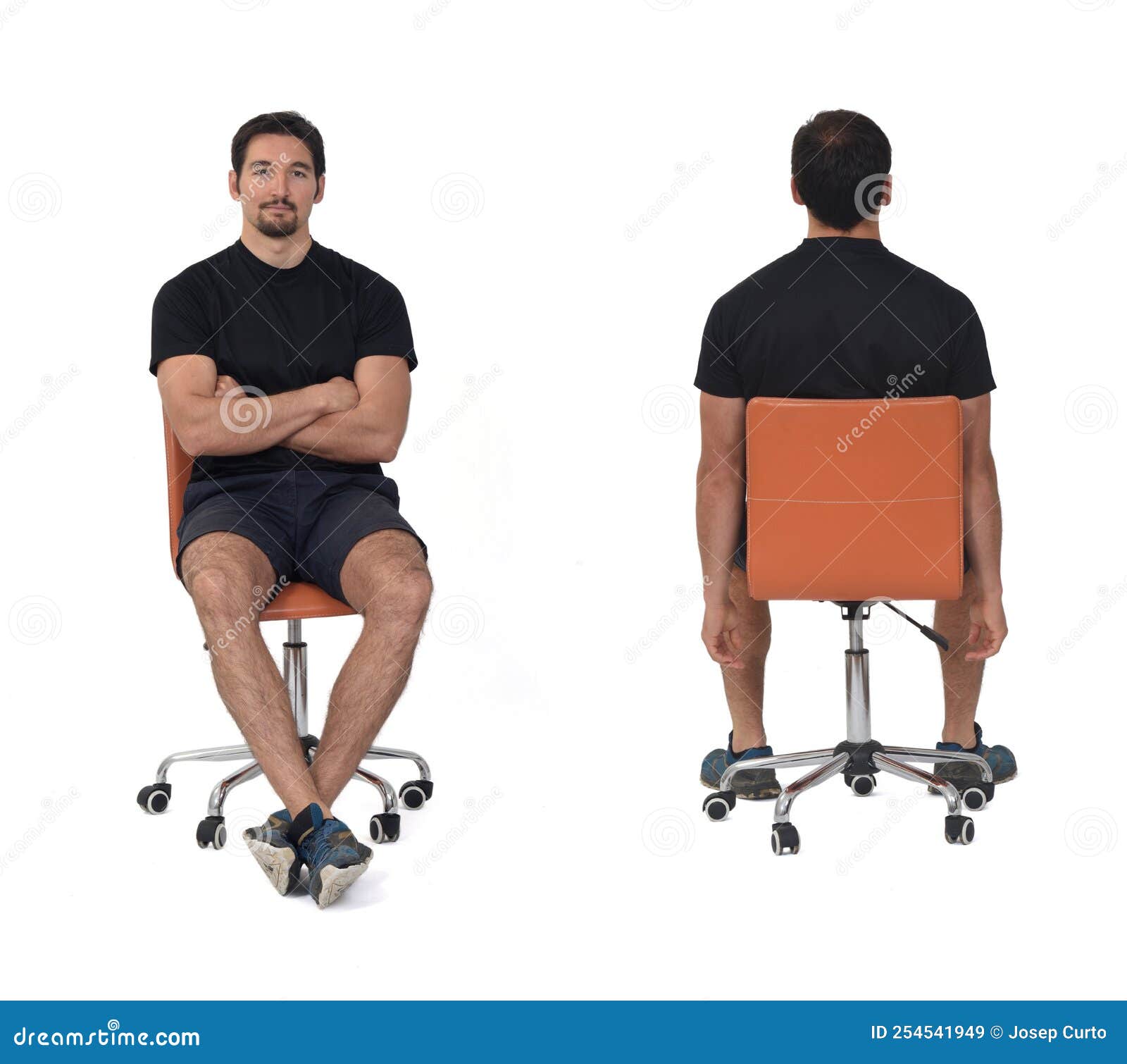 Front and Back of Same Man Sitting on White Stock Image - Image of male ...