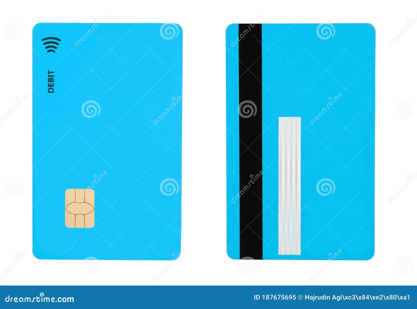 Front and Back Side of Blue Debit Card Isolated on White Background ...