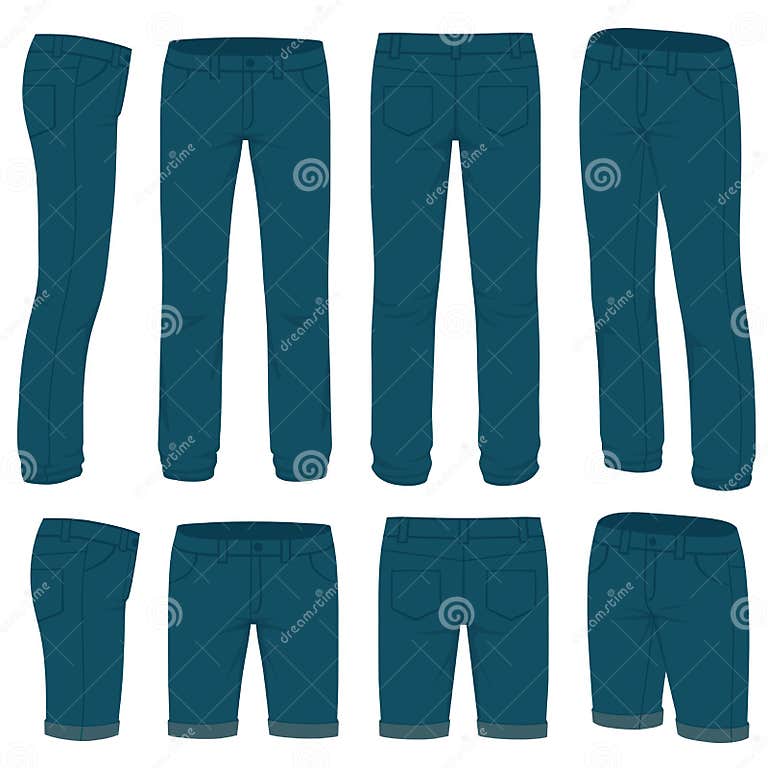 Front Back And Side Views Of Blank Jeans Stock Vector Illustration