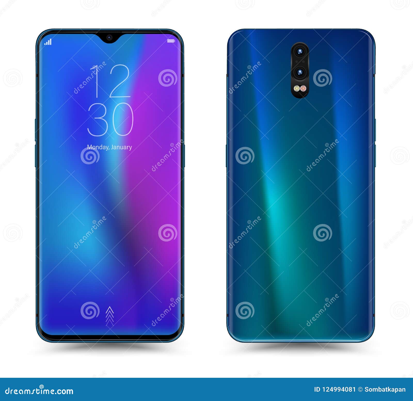 Front and Back Smartphone Mockup Stock Vector - Illustration of device ...