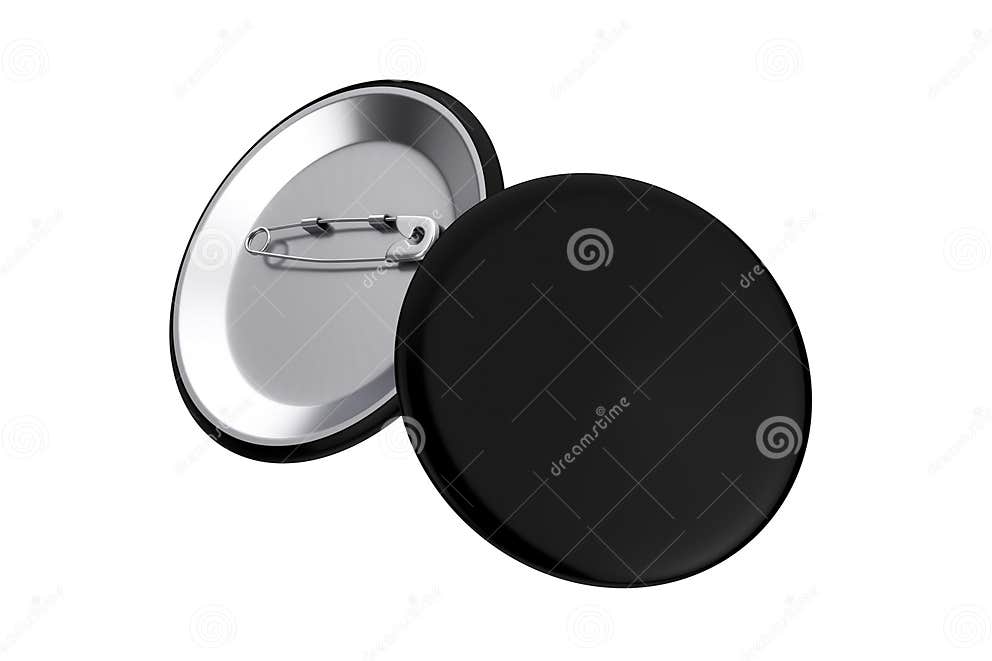 Front and Back View of Black Button Badges Mockup. 3d Rendering Stock ...