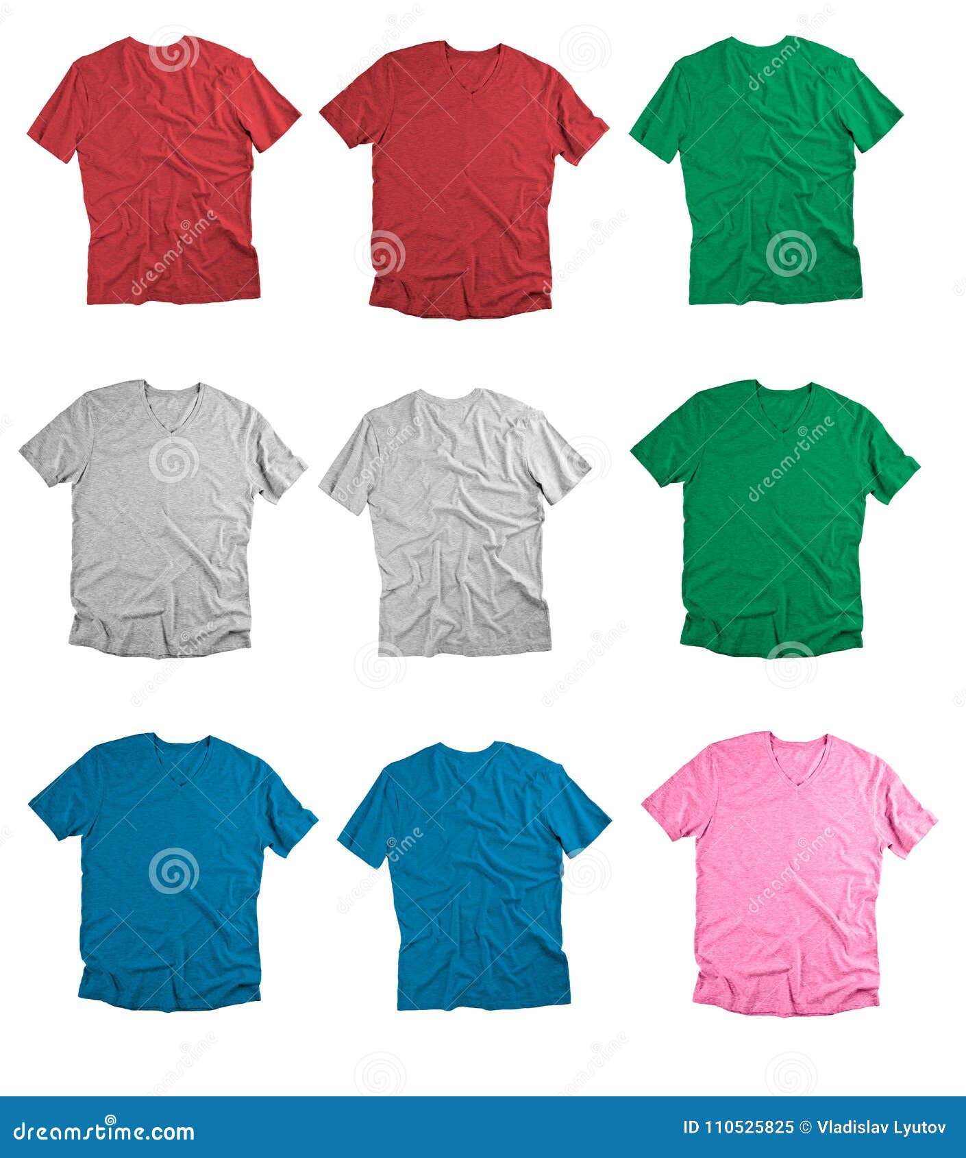 Front and Back View of Colored T-shirts on White Background. Stock ...