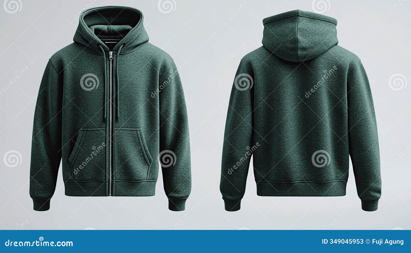 Front and Back View of a Dark Green Zip-up Hoodie Sweater Stock ...