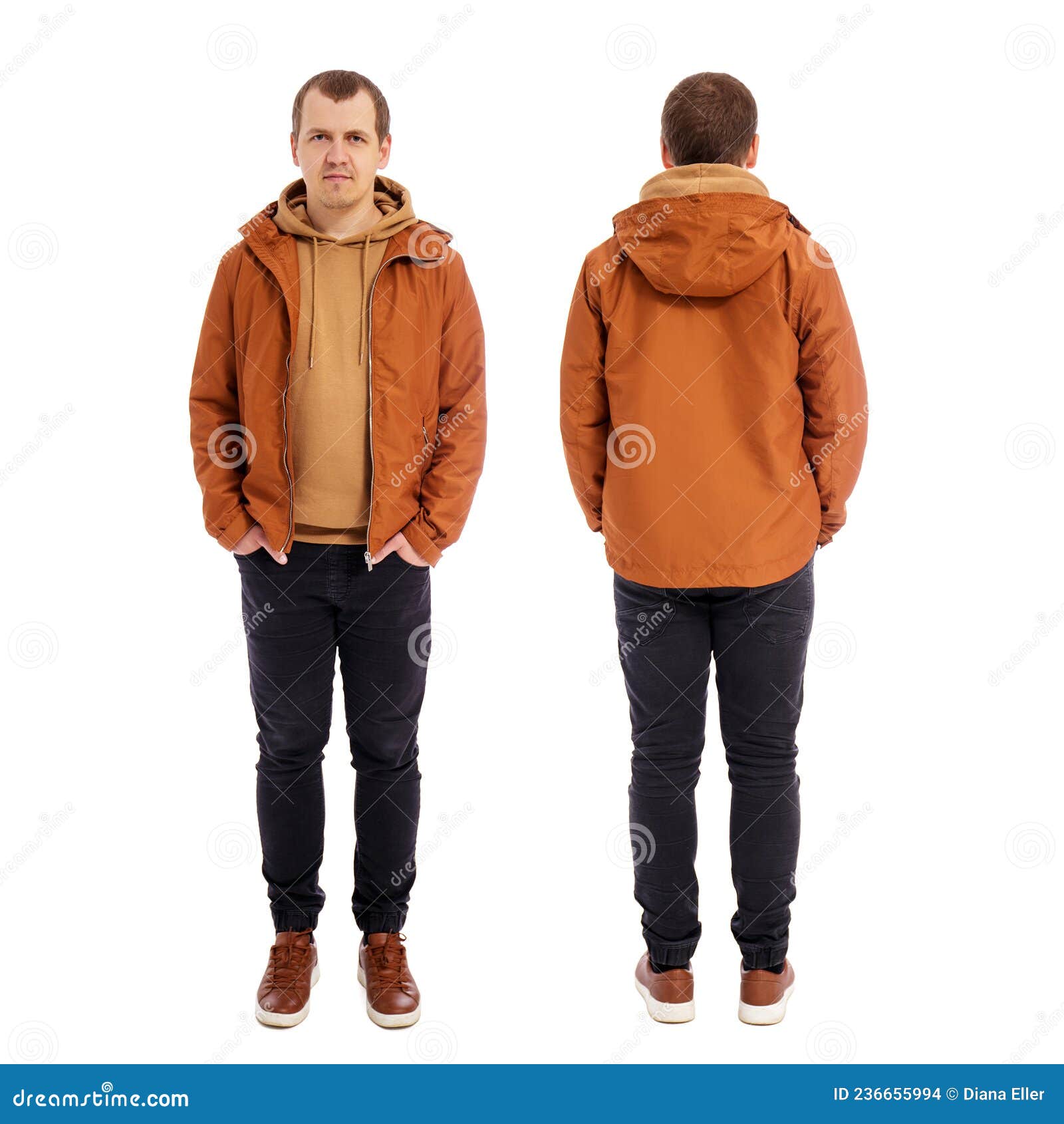 Front and Back View of Full Length Handsome Man in Brown Jacket ...