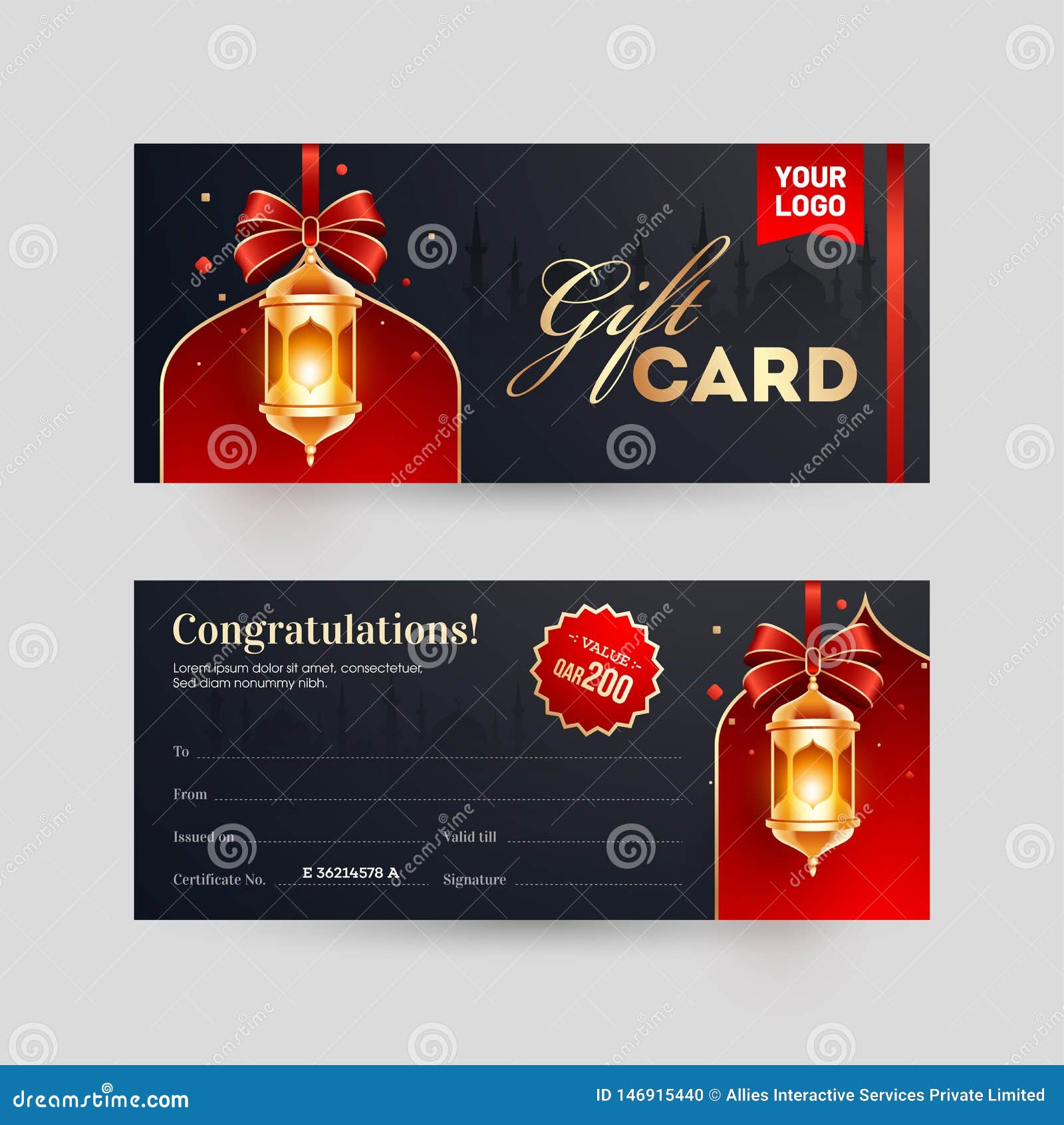 Front and Back View of Gift Card or Coupon. Stock Illustration ...