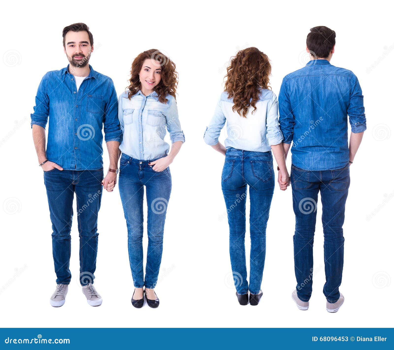 Front and Back View of Happy Couple Isolated on White Stock Image ...