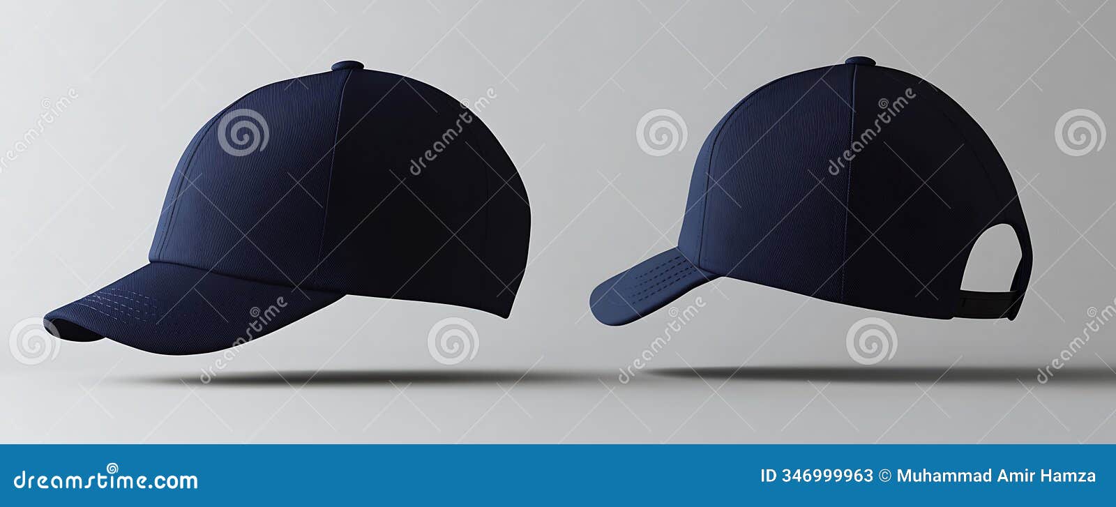 Front and Back View of Navy Blue Baseball Cap Mockup on Solid Gray ...