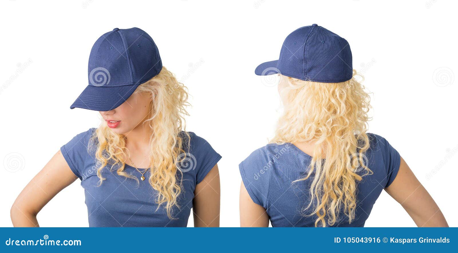 Front and Back View of Snapback Stock Photo - Image of clothing, blue ...