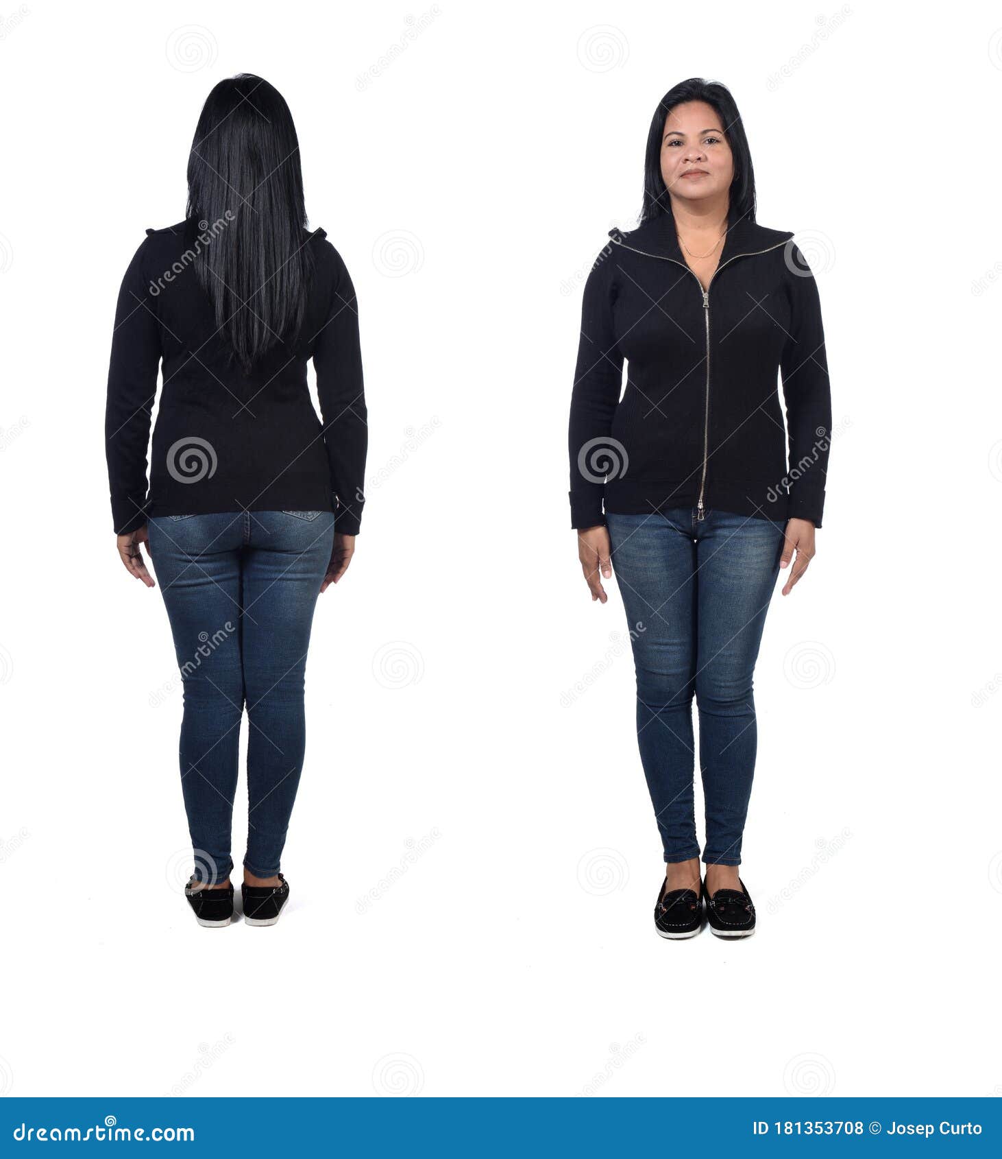 Front and Back View of a Woman on White Background Stock Photo - Image ...