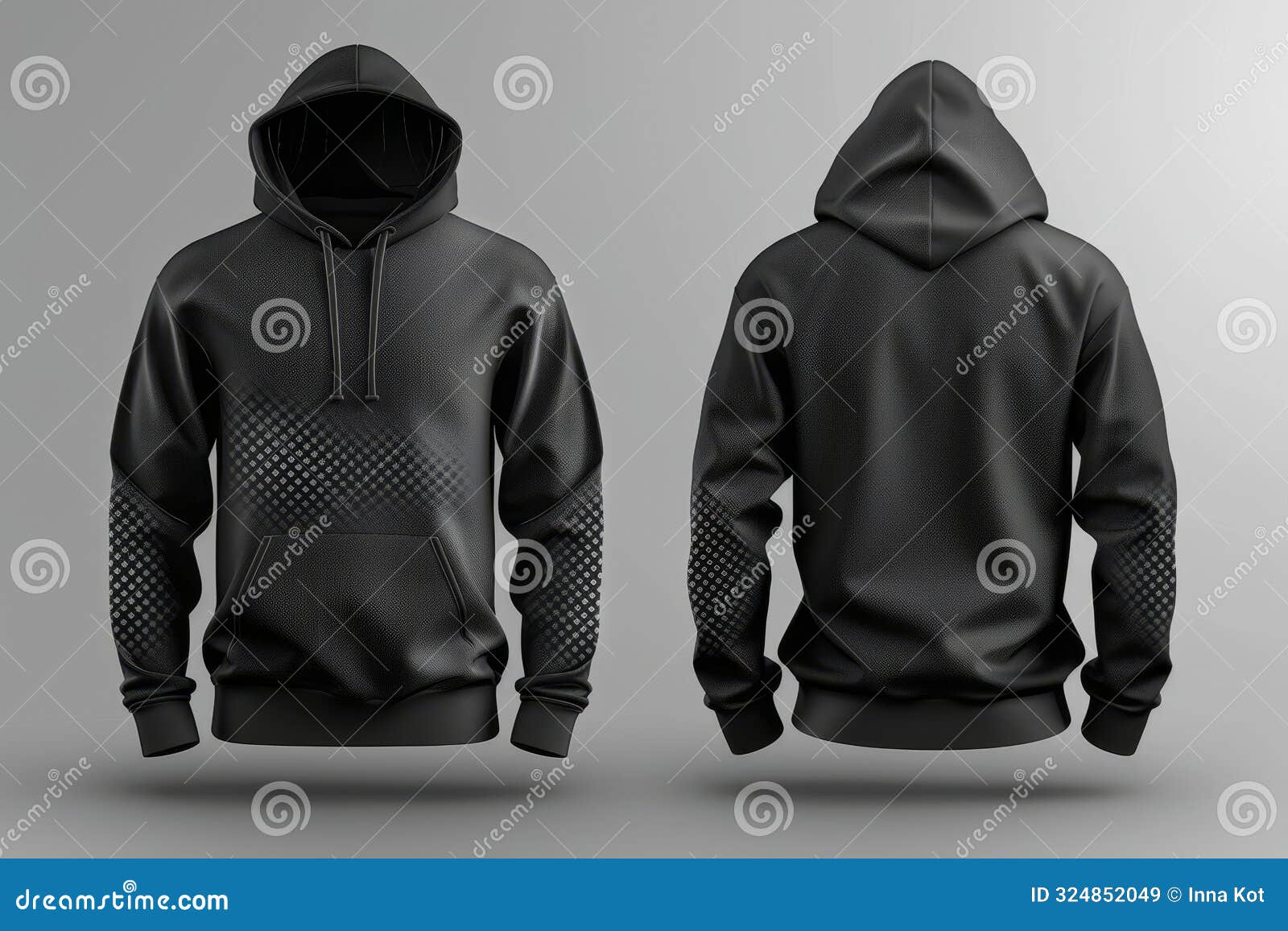 Front and Back Views of Plain Black Hoodie Mockup, Featuring Ai ...