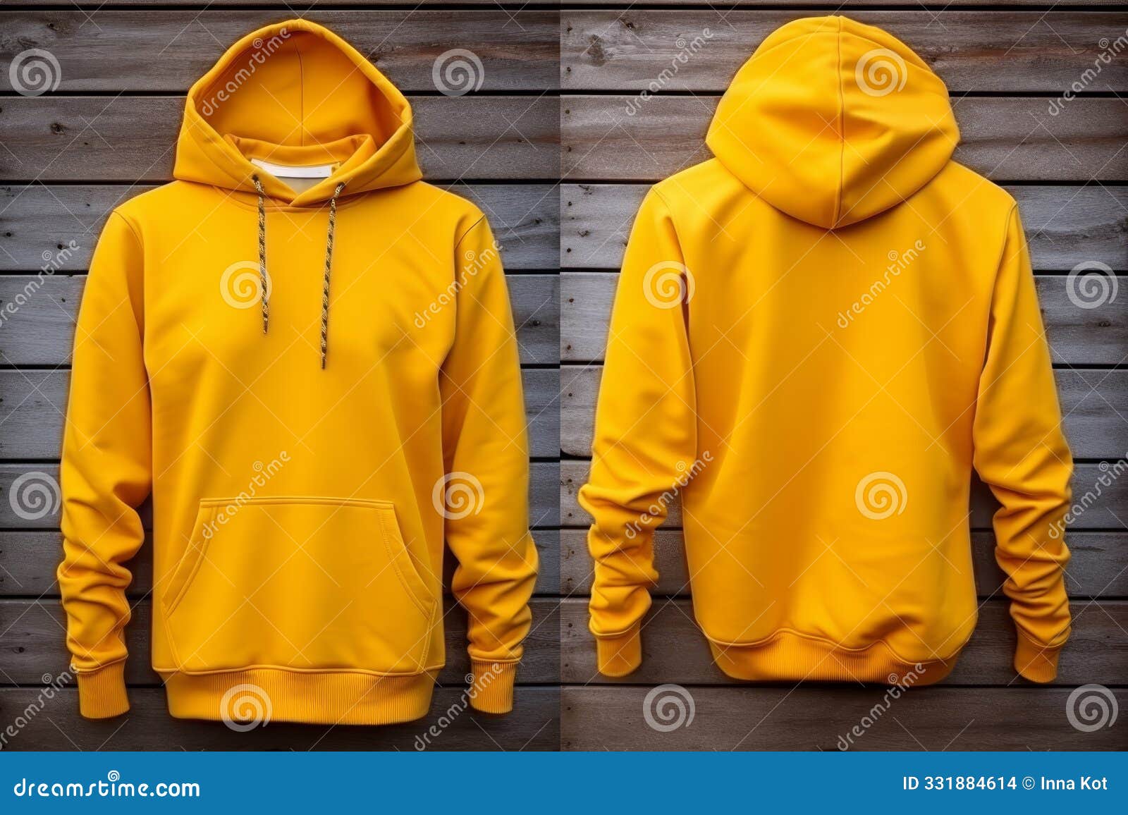 Front and Back Views of a Plain Yellow Hoodie Mockup for Showcasing ...