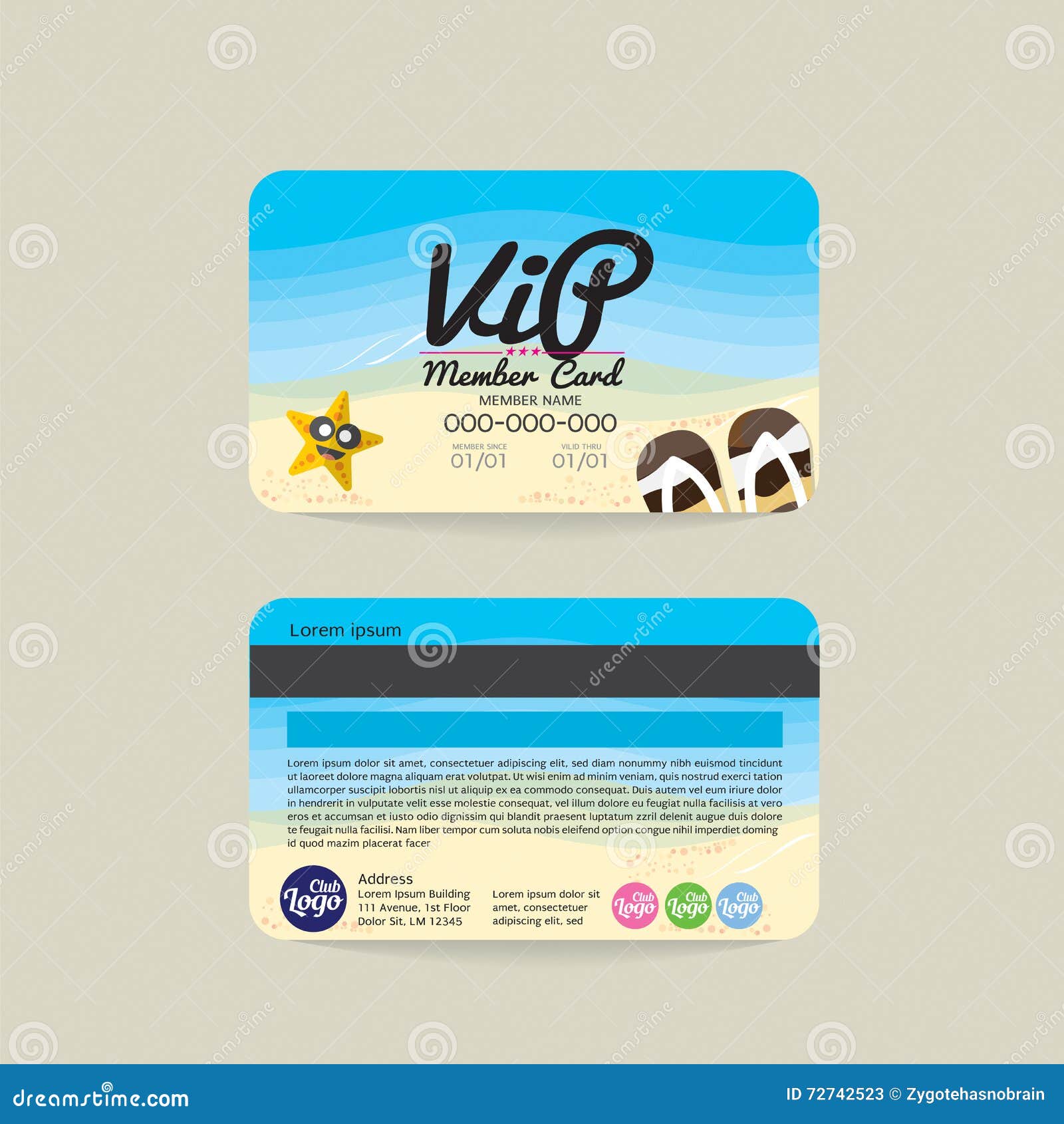 Front and Back VIP Member Card Template Sea and Beach Concept. Stock ...