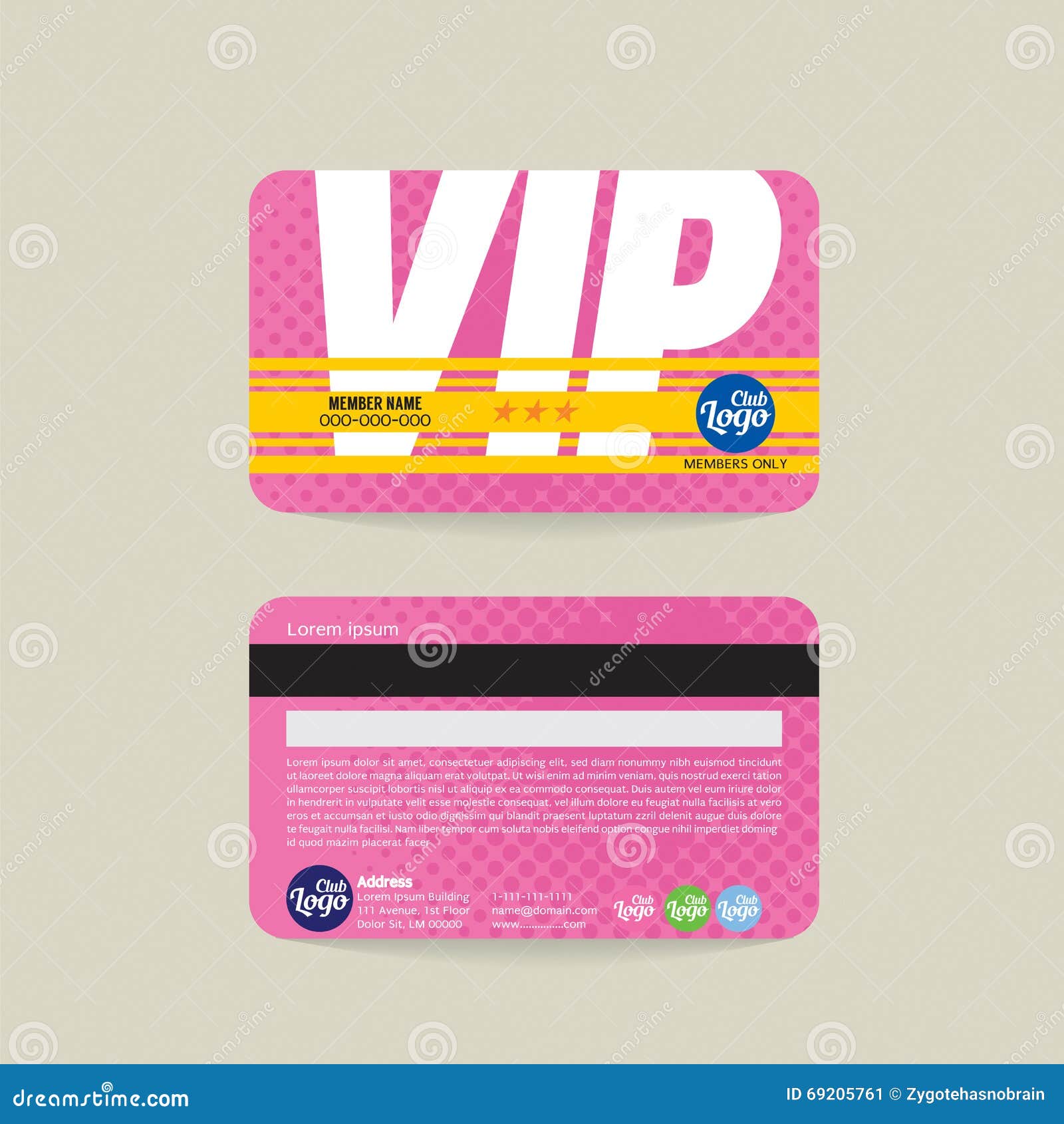 Front and Back VIP Member Card Template. Stock Vector - Illustration of ...