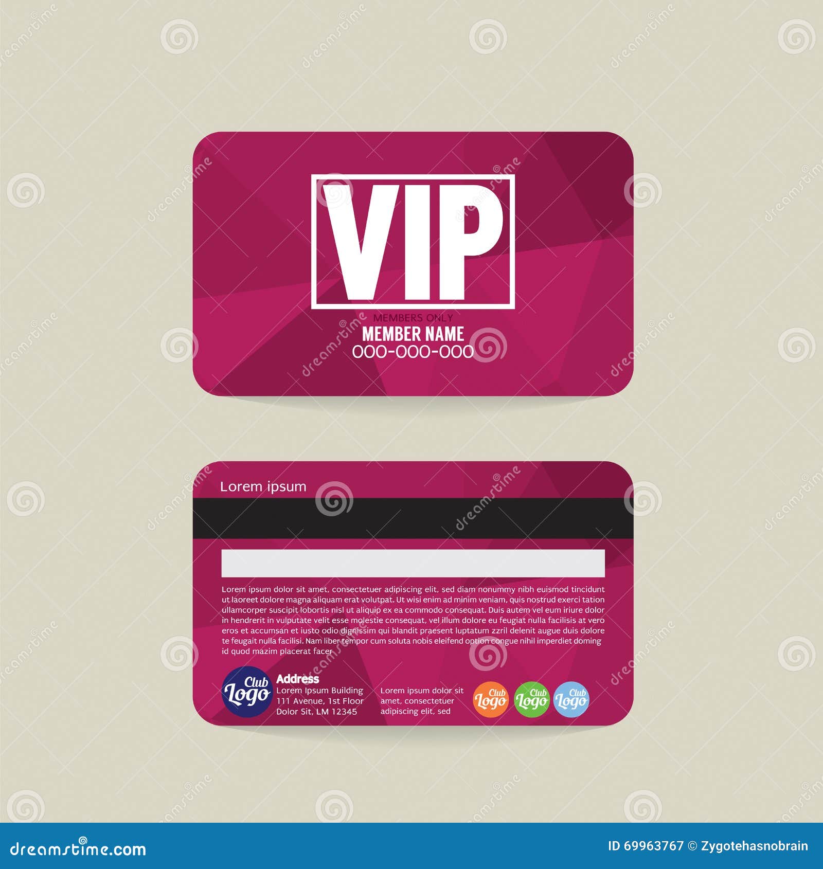 Front and Back VIP Member Card Template. Stock Vector - Illustration of ...