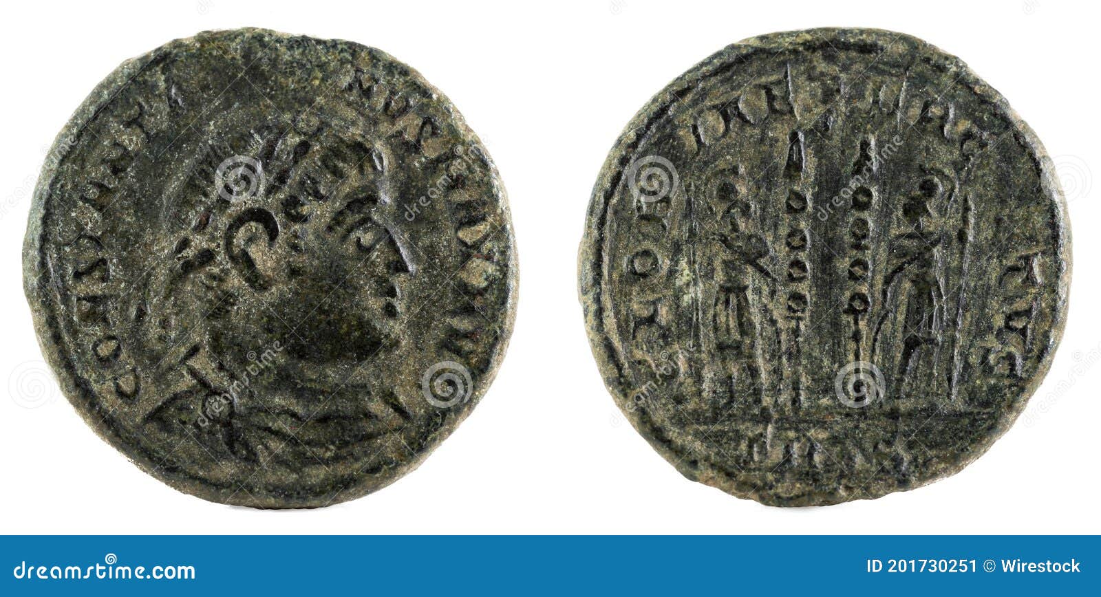 Front and Backside of a Historic Roman Copper Coin of Emperor ...