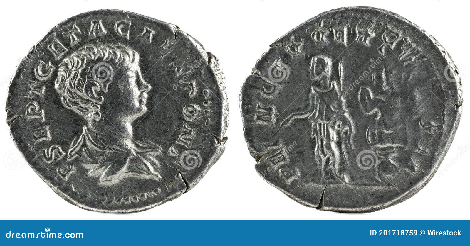 Front and Backside of a Historic Roman Silver Coin of Emperor Geta ...