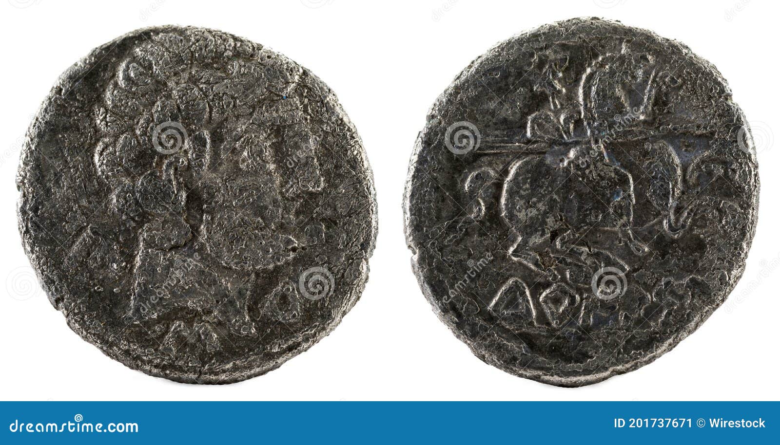 Front and Backside of a Historic Spanish Silver Coin Isolated on a ...