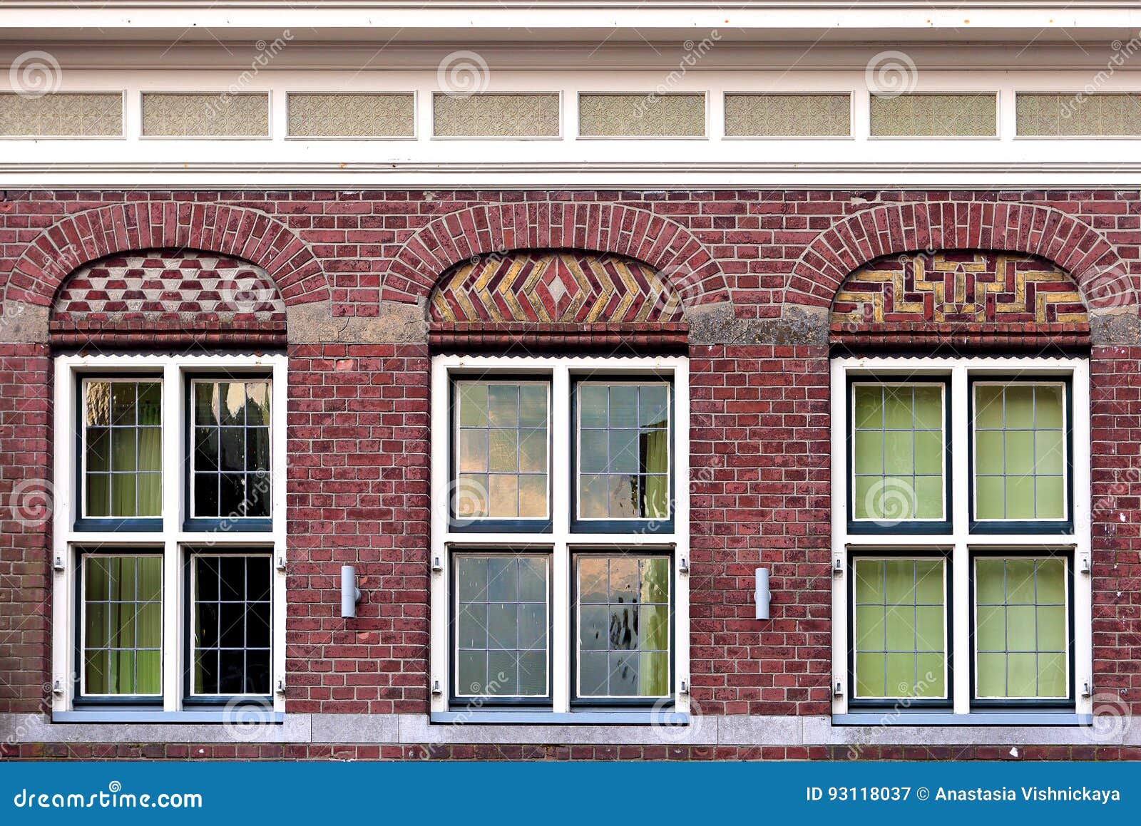 Front Beautiful Old Flat House Facade Pattern from Red Brick Wit Stock ...