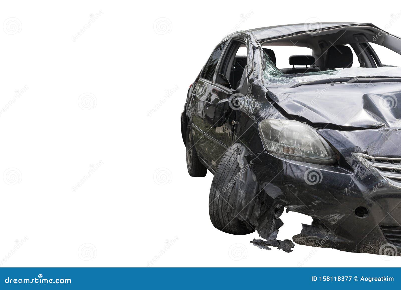 Front of Black Color Car Damaged and Broken by Accident Isolate on ...