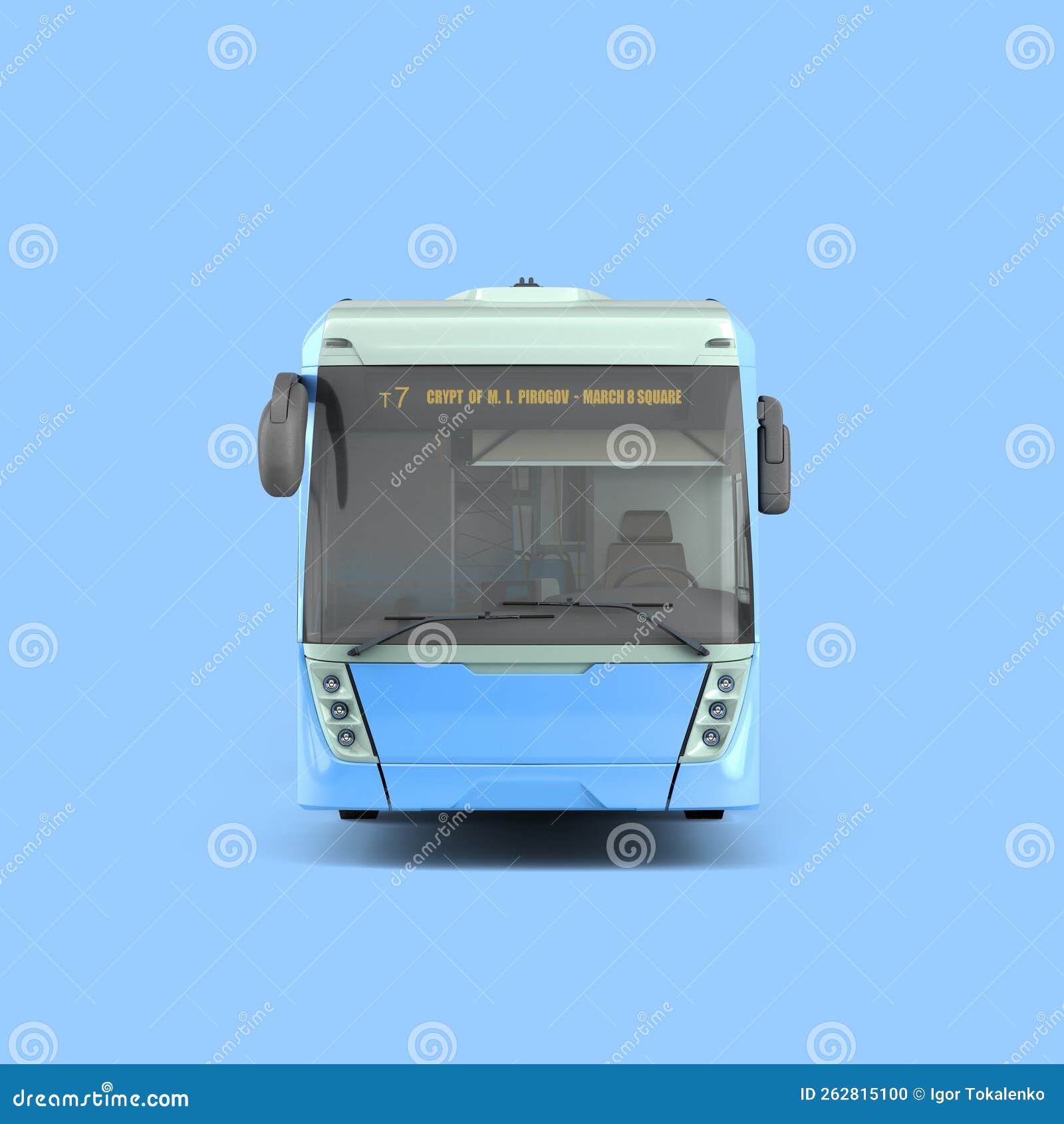 Front Of Blue City Bus With Open Dors 3d Render Image On Blue ...