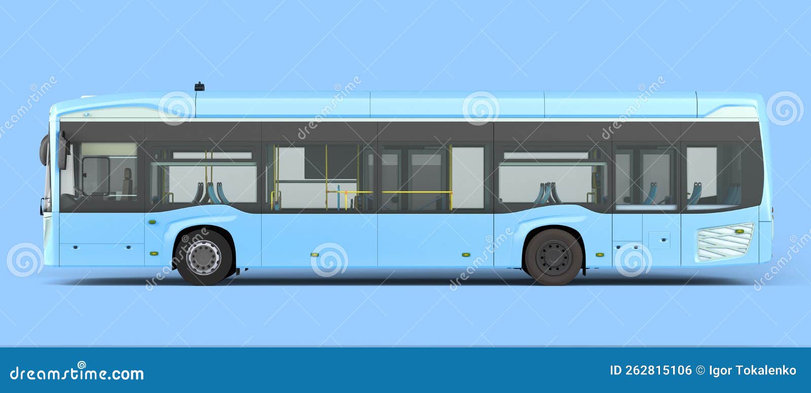Front of Blue City Bus with Open Dors 3d Render Image on Blue Stock ...