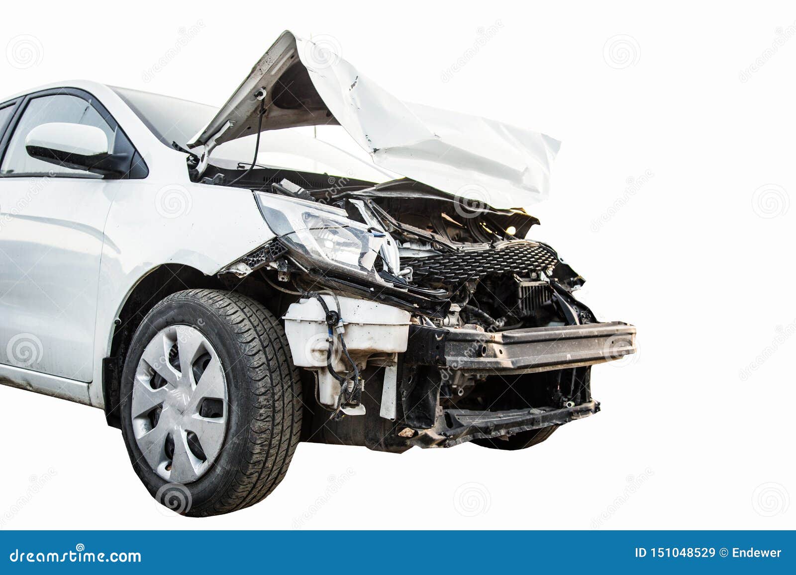Front Broken Crash Car after an Accident Isolated on White Background ...