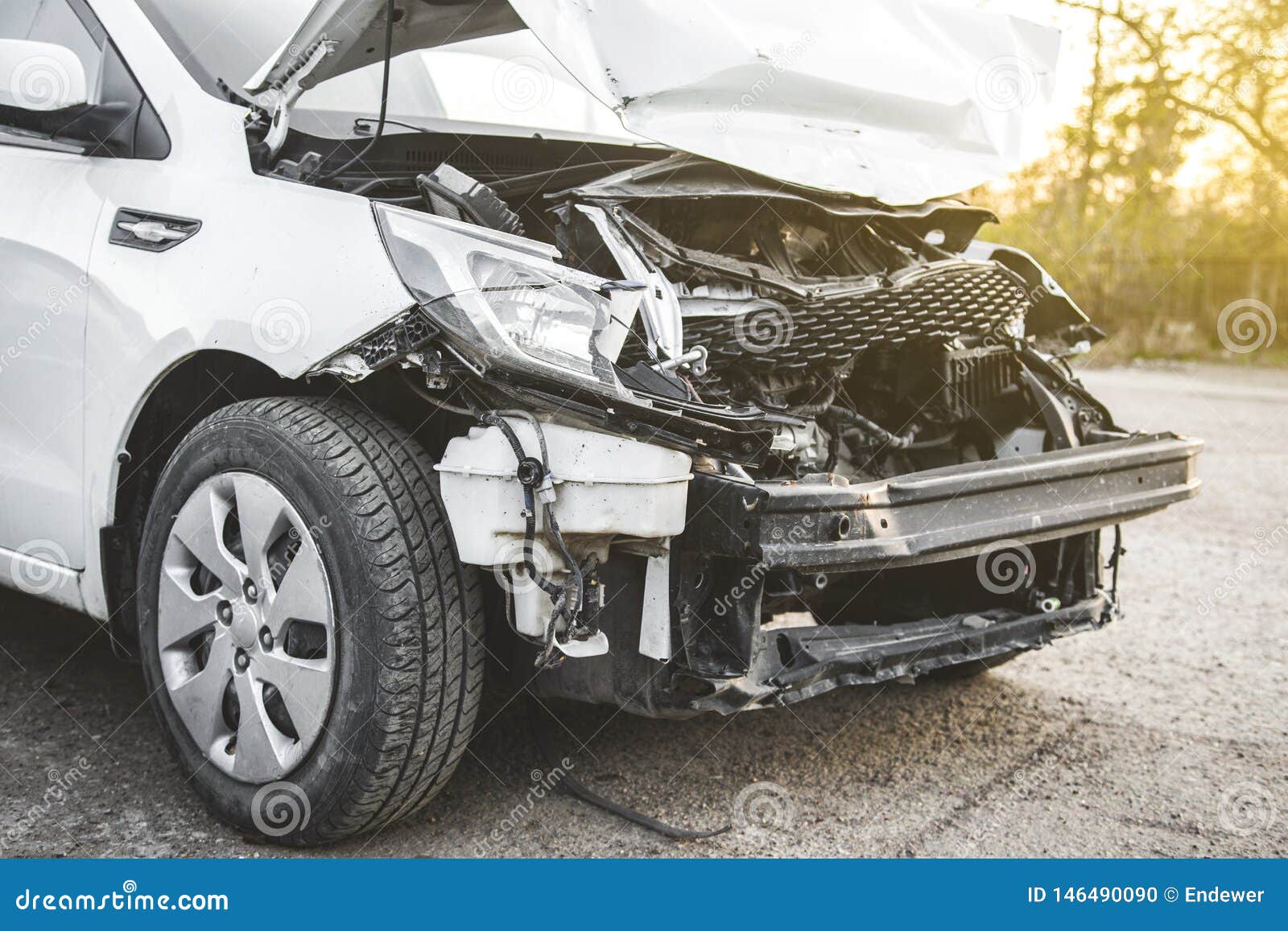 Front Broken White Crash Car after an Accident. Stock Photo - Image of ...