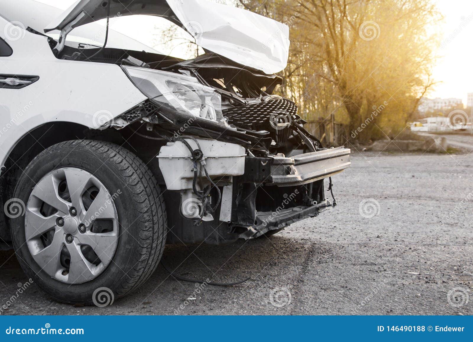 Front Broken White Crash Car after an Accident. Stock Photo - Image of ...