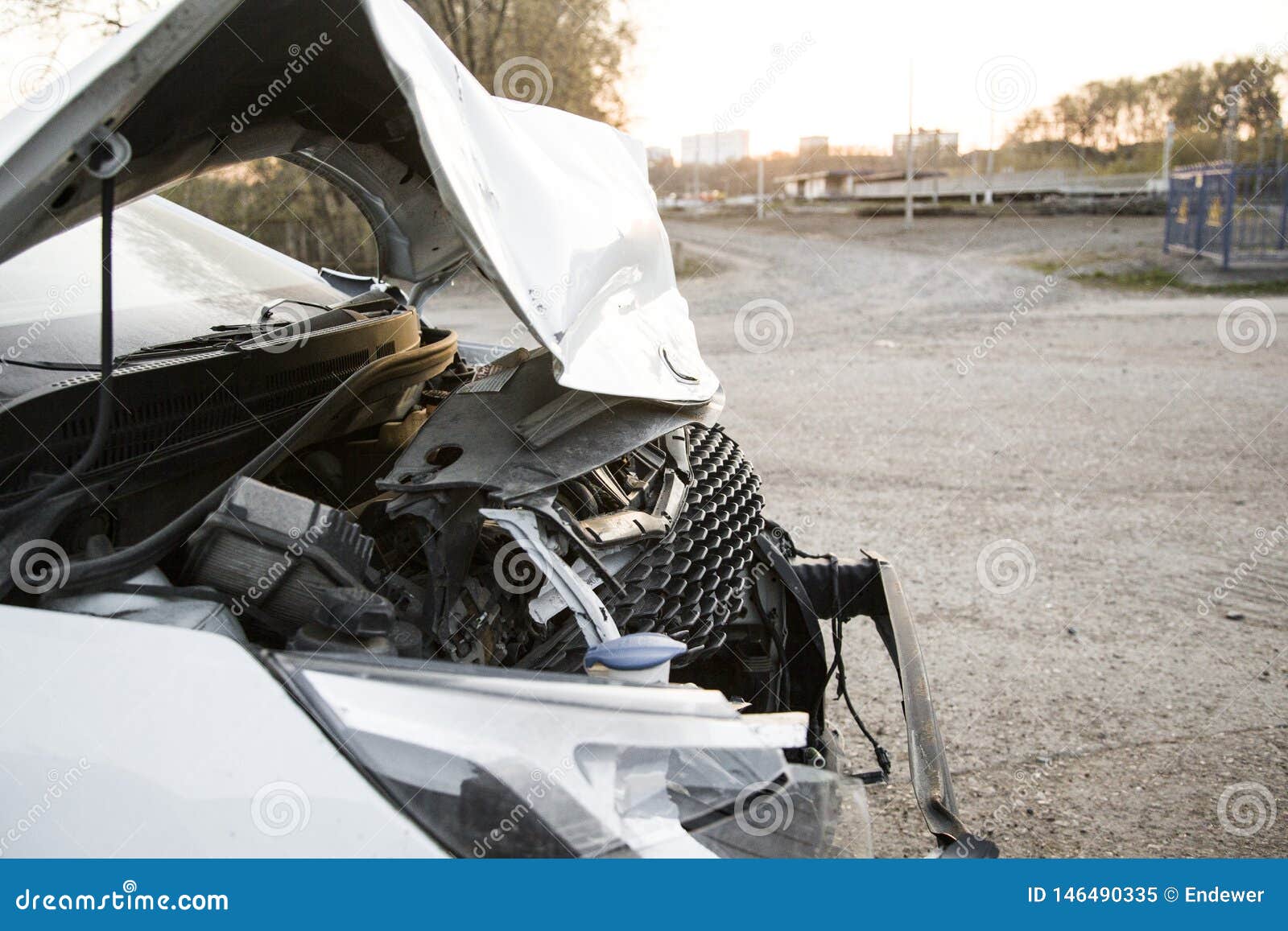 Front Broken White Crash Car after an Accident. Stock Image - Image of ...